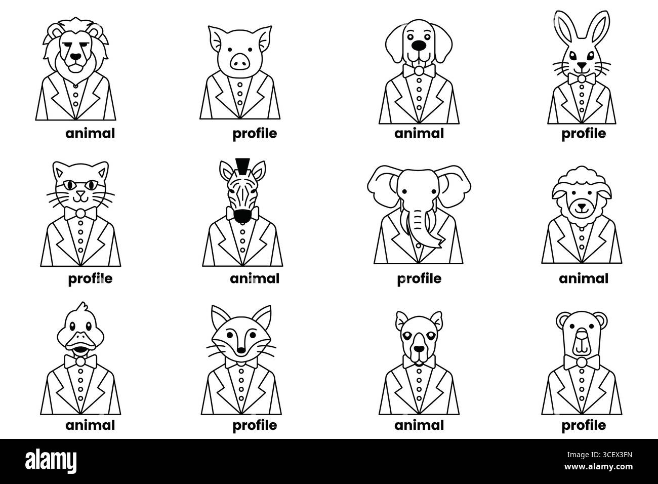 A collection of animal profile pictures. Scene is lighthearted and ...