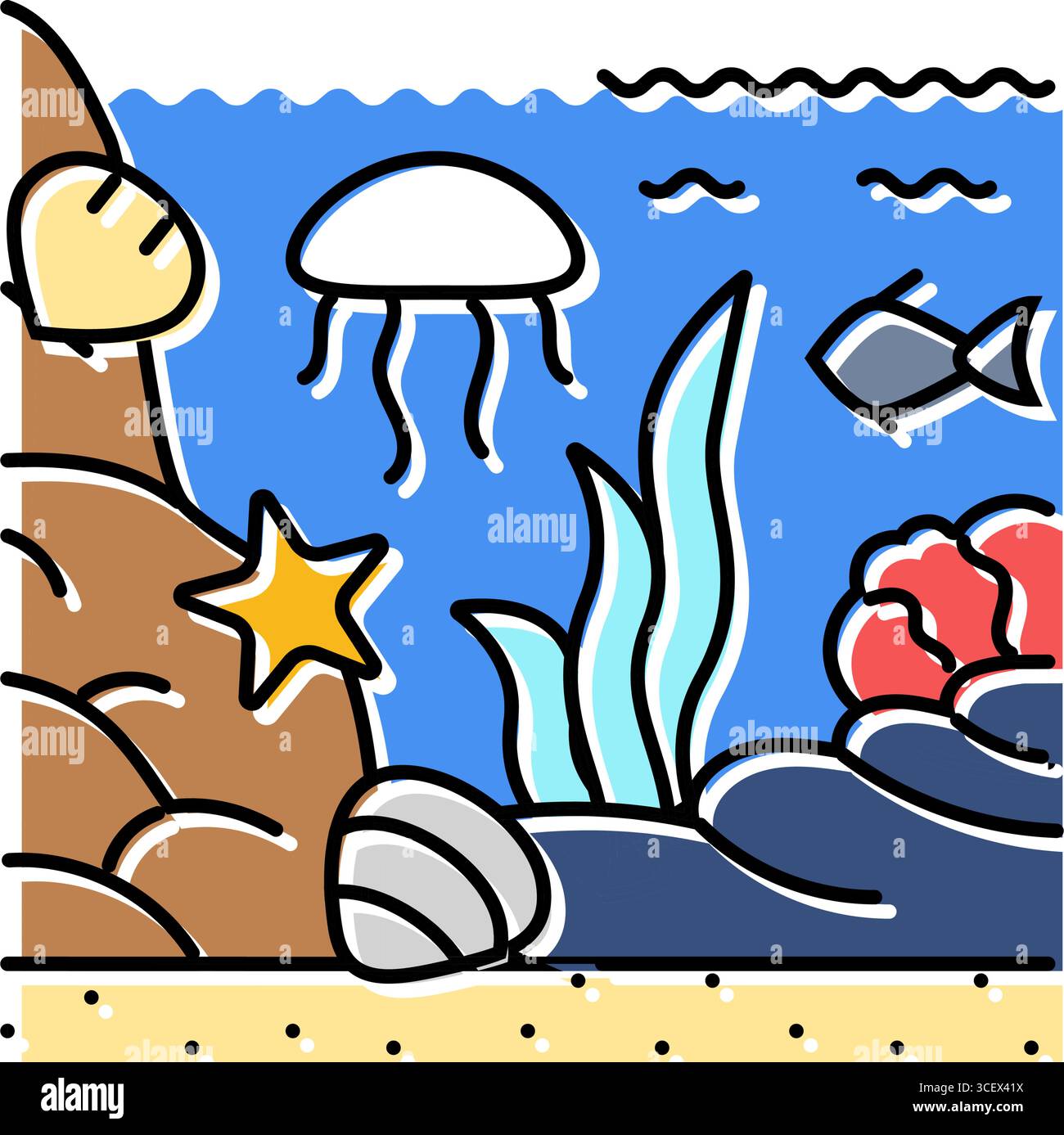 tide pool ecosystem world ocean color icon vector illustration Stock ...
