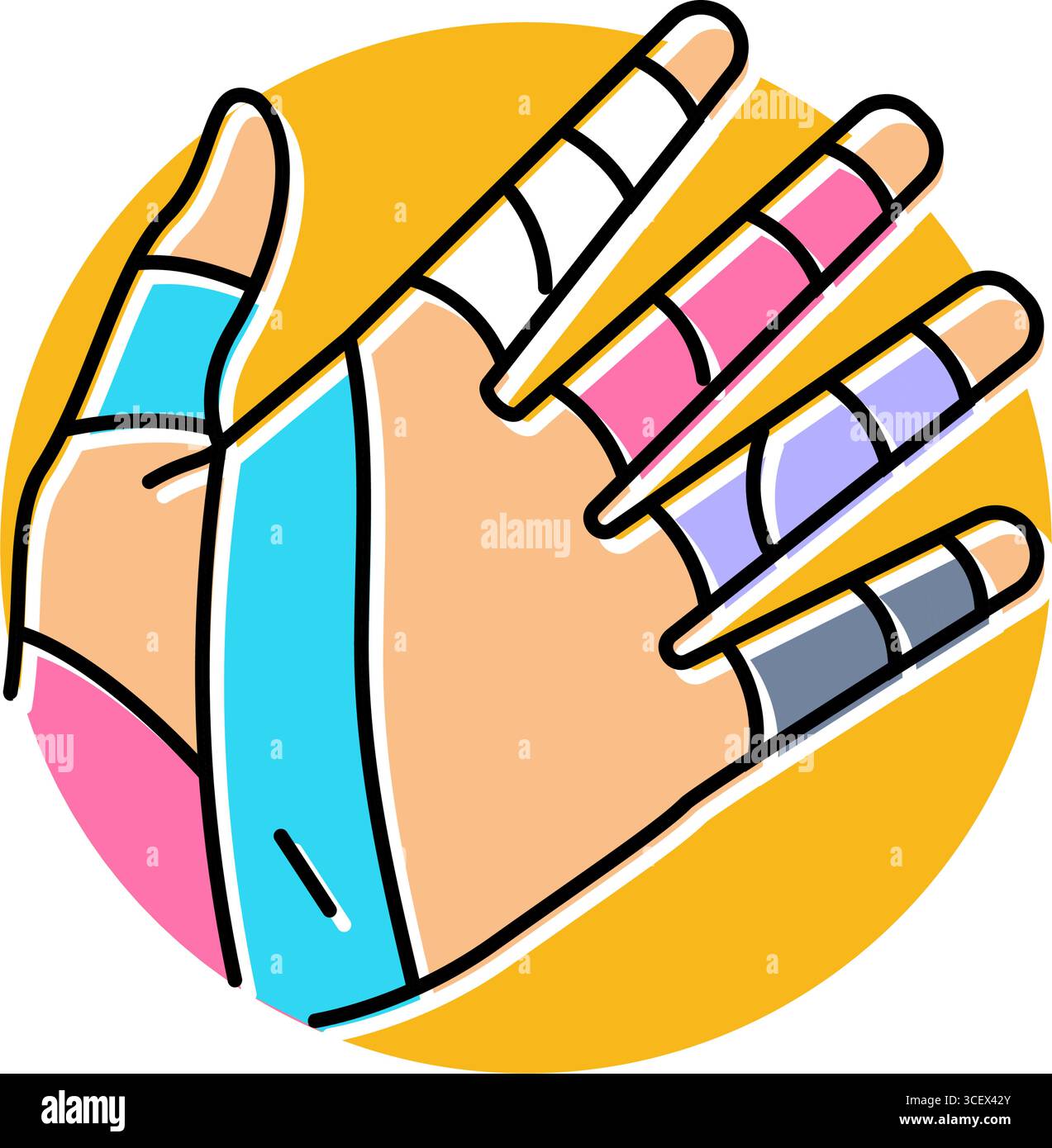 hand kinesio tape on fingers color icon vector illustration Stock ...