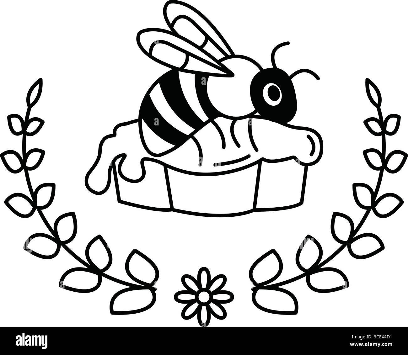 A black and white drawing of a bee laying on a rock. The bee is ...