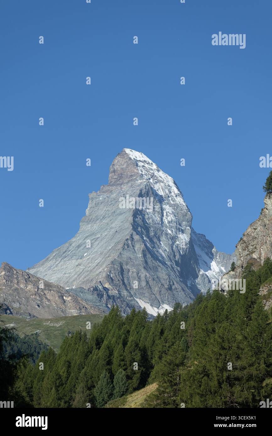 The Matterhorn straddles the main boarder between Italy and Switzerland. It is a large, near ...