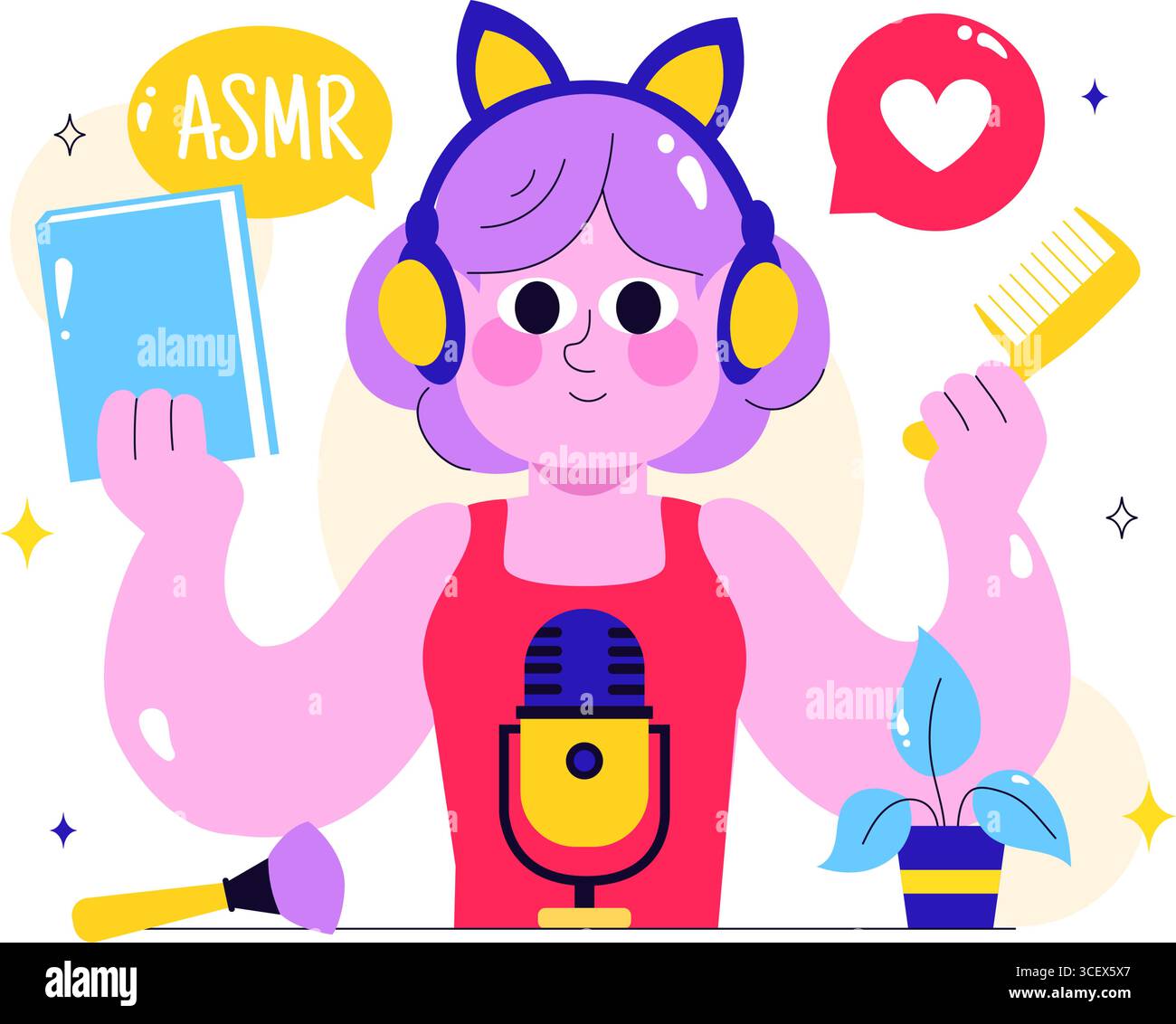 ASMR Lifestyle Vector Illustration Featuring Young People Recording ...