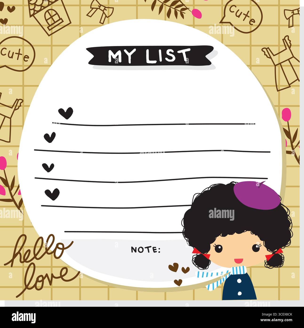 cute girl doodle vector and memo Stock Vector Image & Art - Alamy