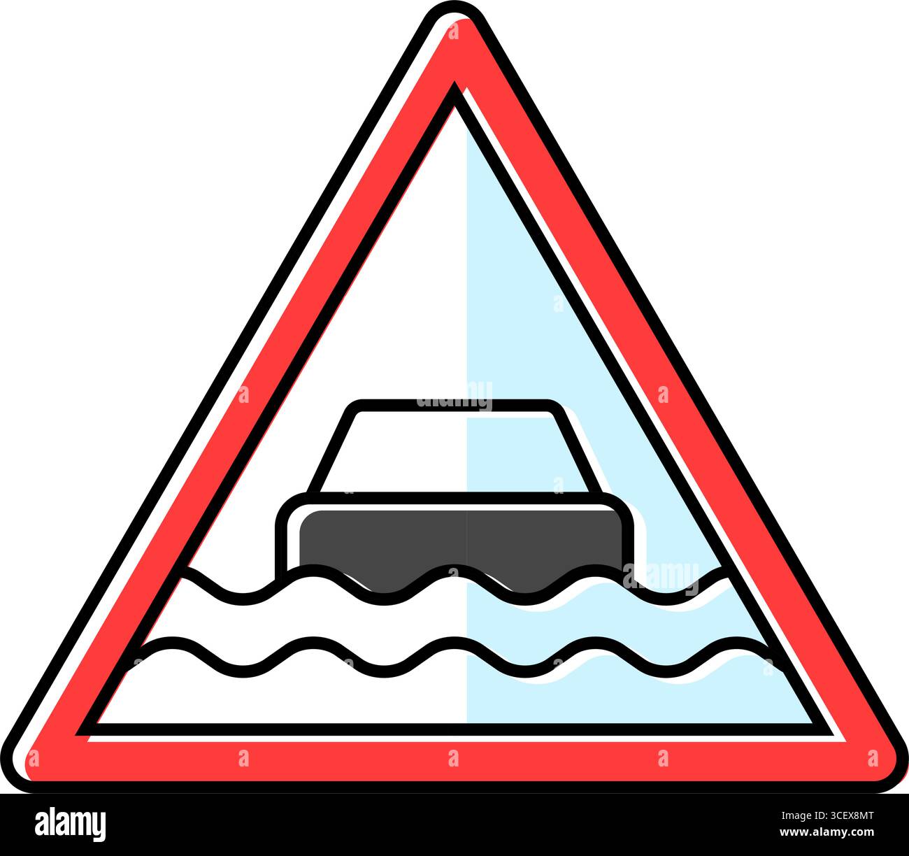 heavy rain flooding car driving obstacles color icon vector ...
