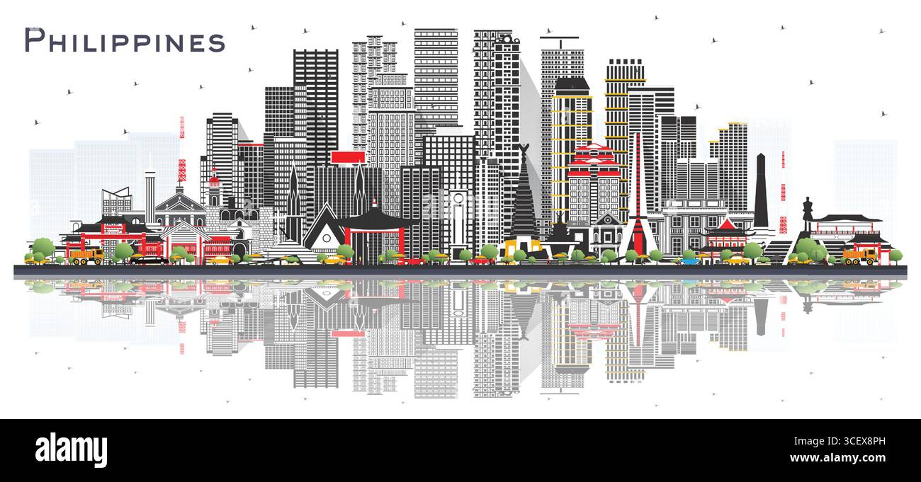 Philippines City Skyline with Gray Buildings Isolated on White. Vector ...