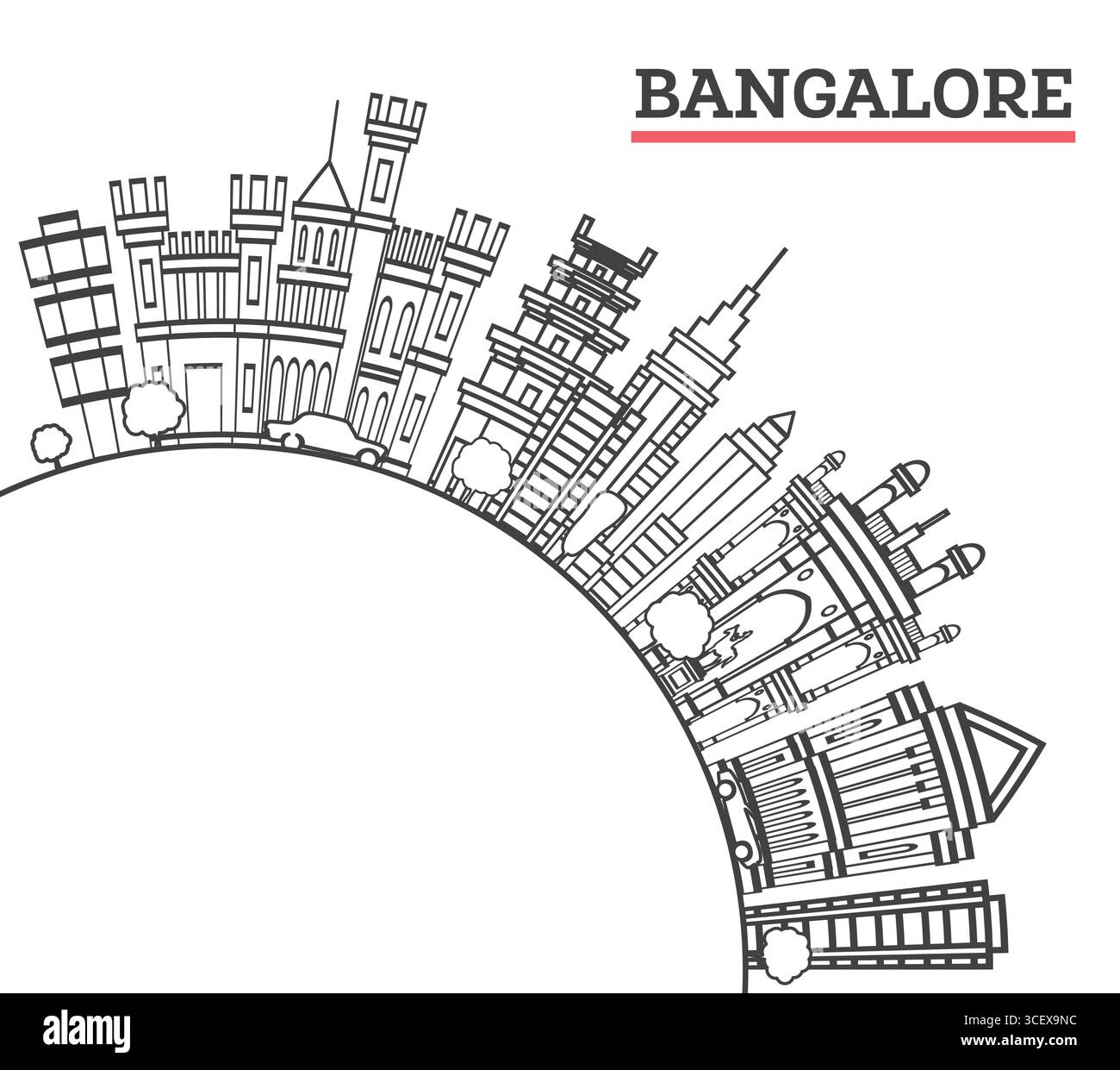 Outline Bangalore India city Skyline with Historic Buildings and copy ...