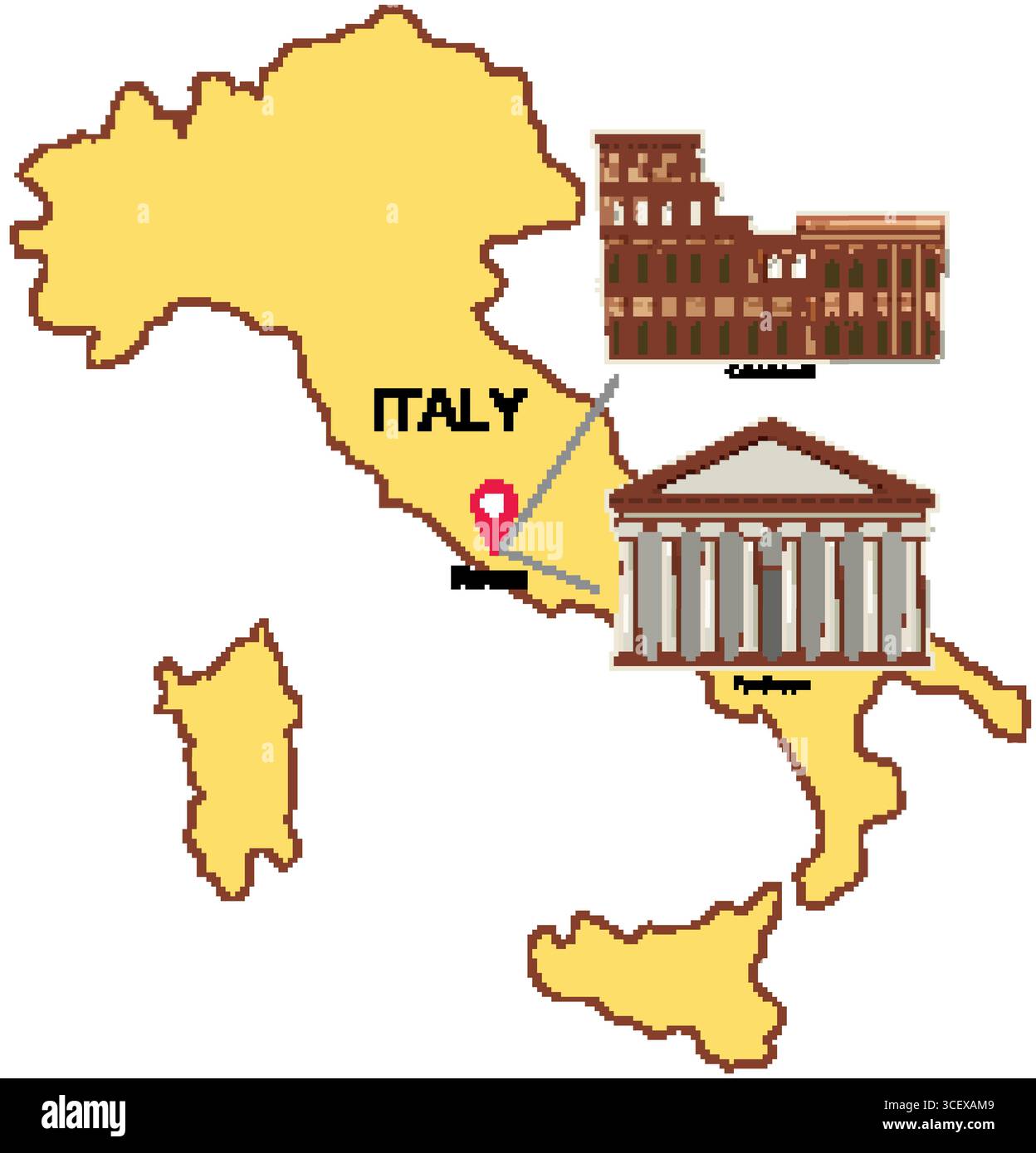 Vector illustration of Italy highlighting the Colosseum and Pantheon ...