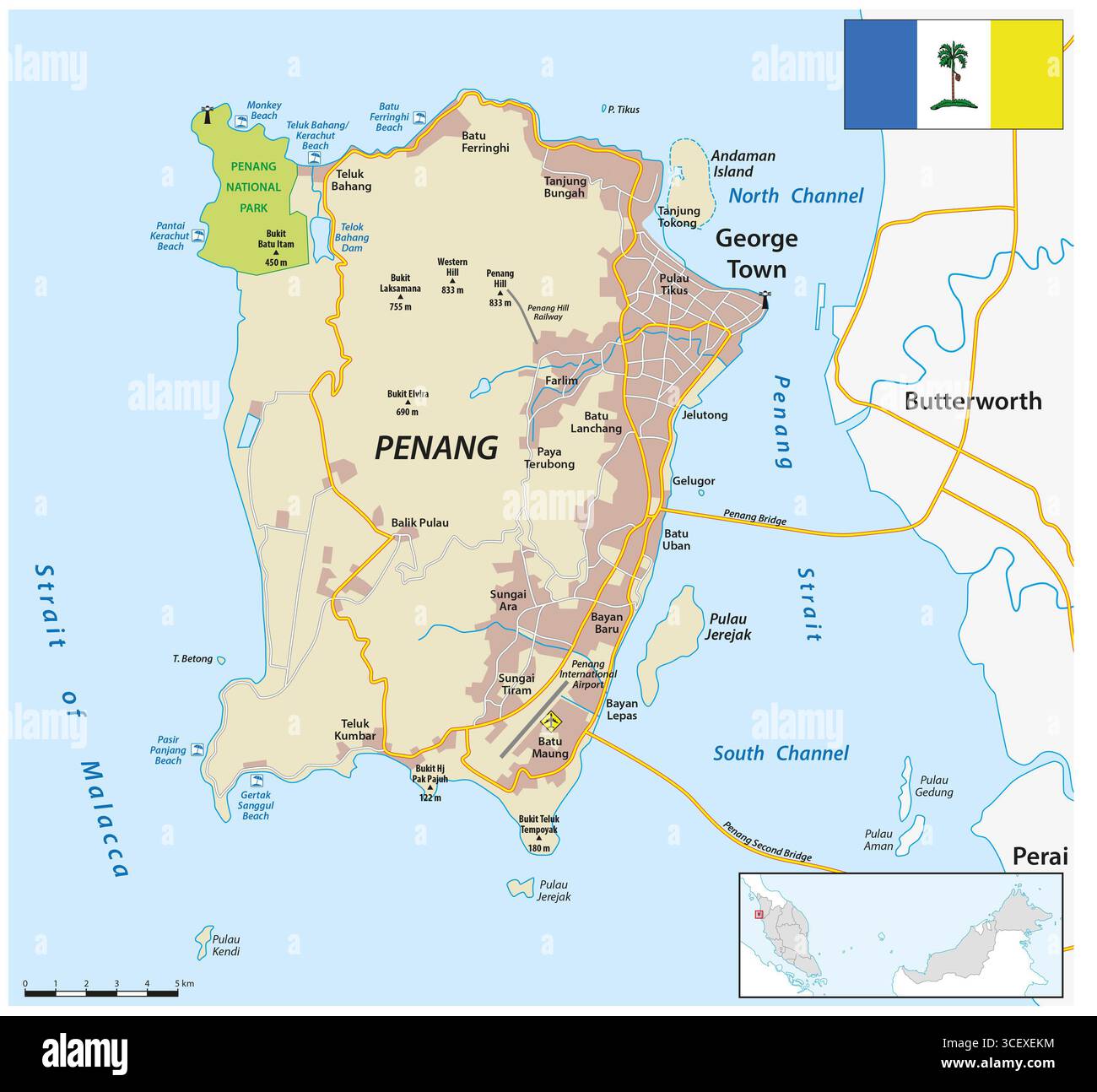 Penang island map Cut Out Stock Images & Pictures - Alamy