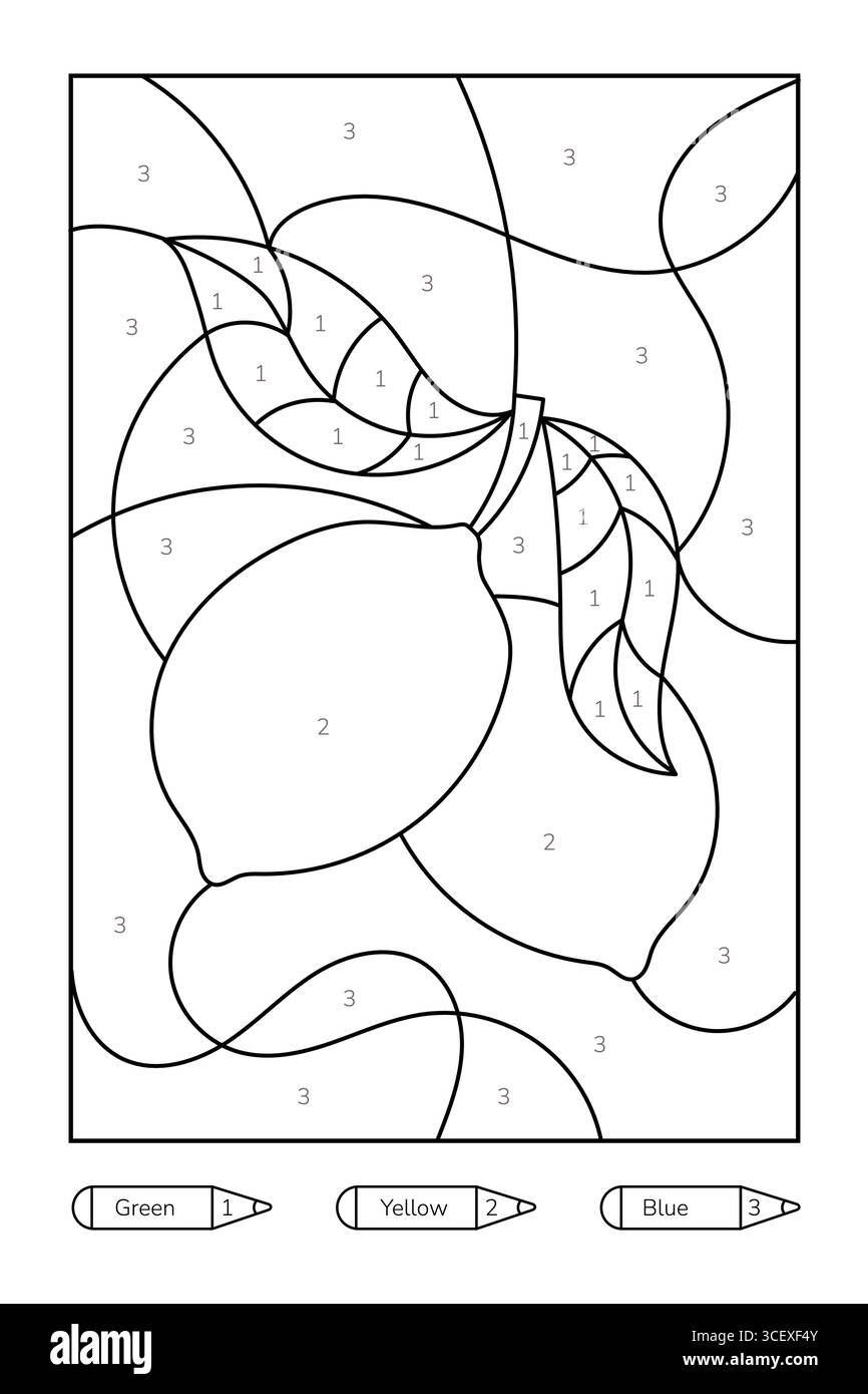 Coloring page with a picture of a lemon to color by numbers Stock ...