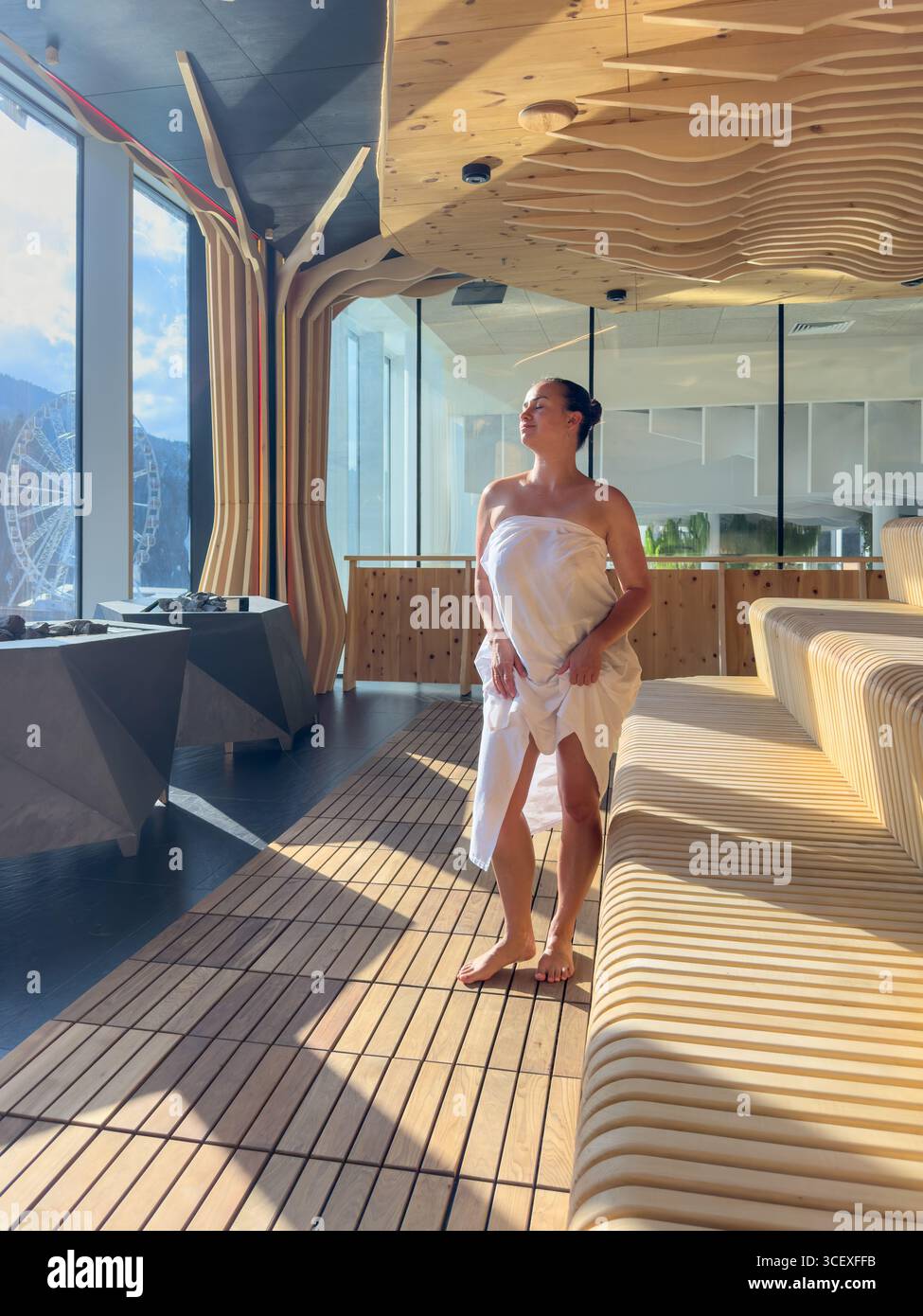 Woman in sauna panoramic hi-res stock photography and images - Alamy
