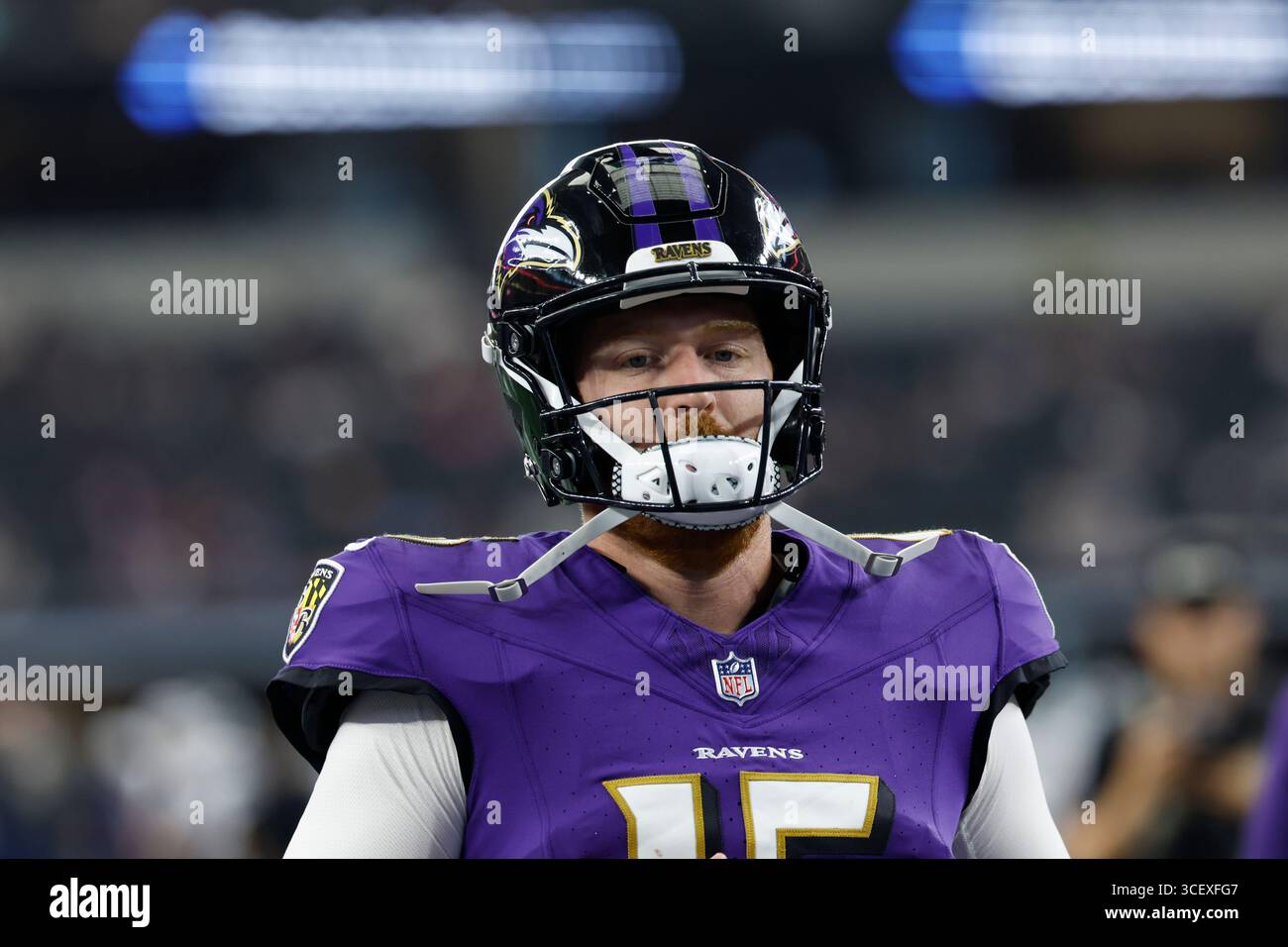Baltimore Ravens quarterback Cooper Rush (15) during pregame warmups ...