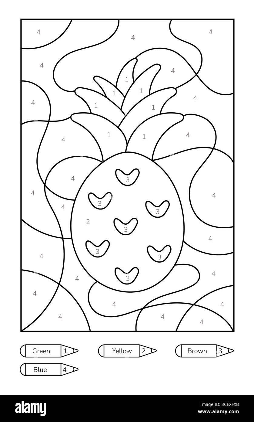 Coloring page with a picture of a pineapple to color by numbers Stock ...