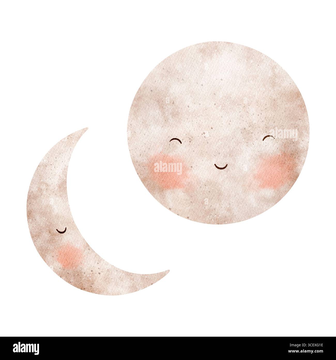 Moon, crescent, month in beige. Cute Halloween characters. Watercolor ...