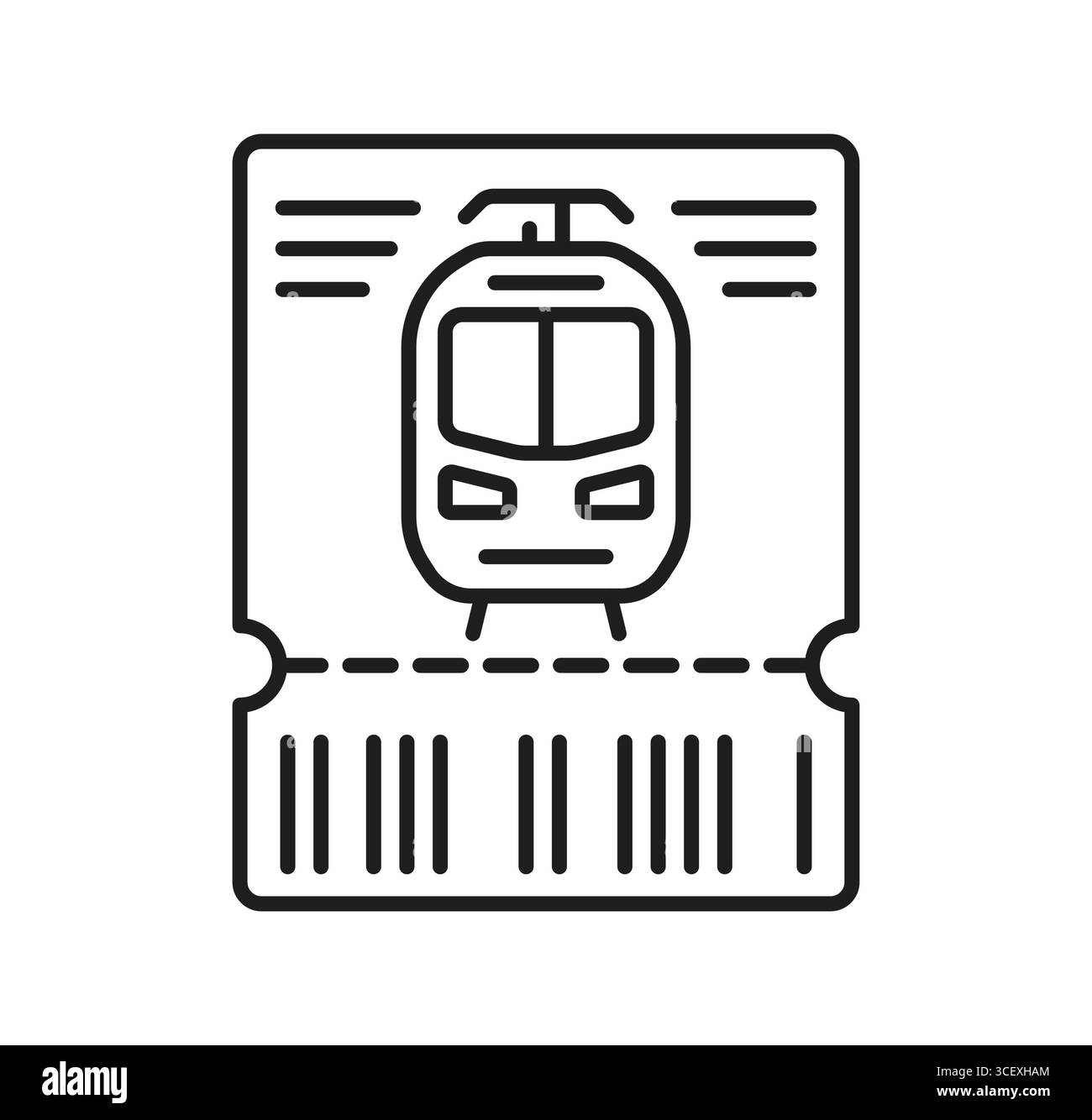 Railroad railway icon or train, subway or metro ticket, vector line ...
