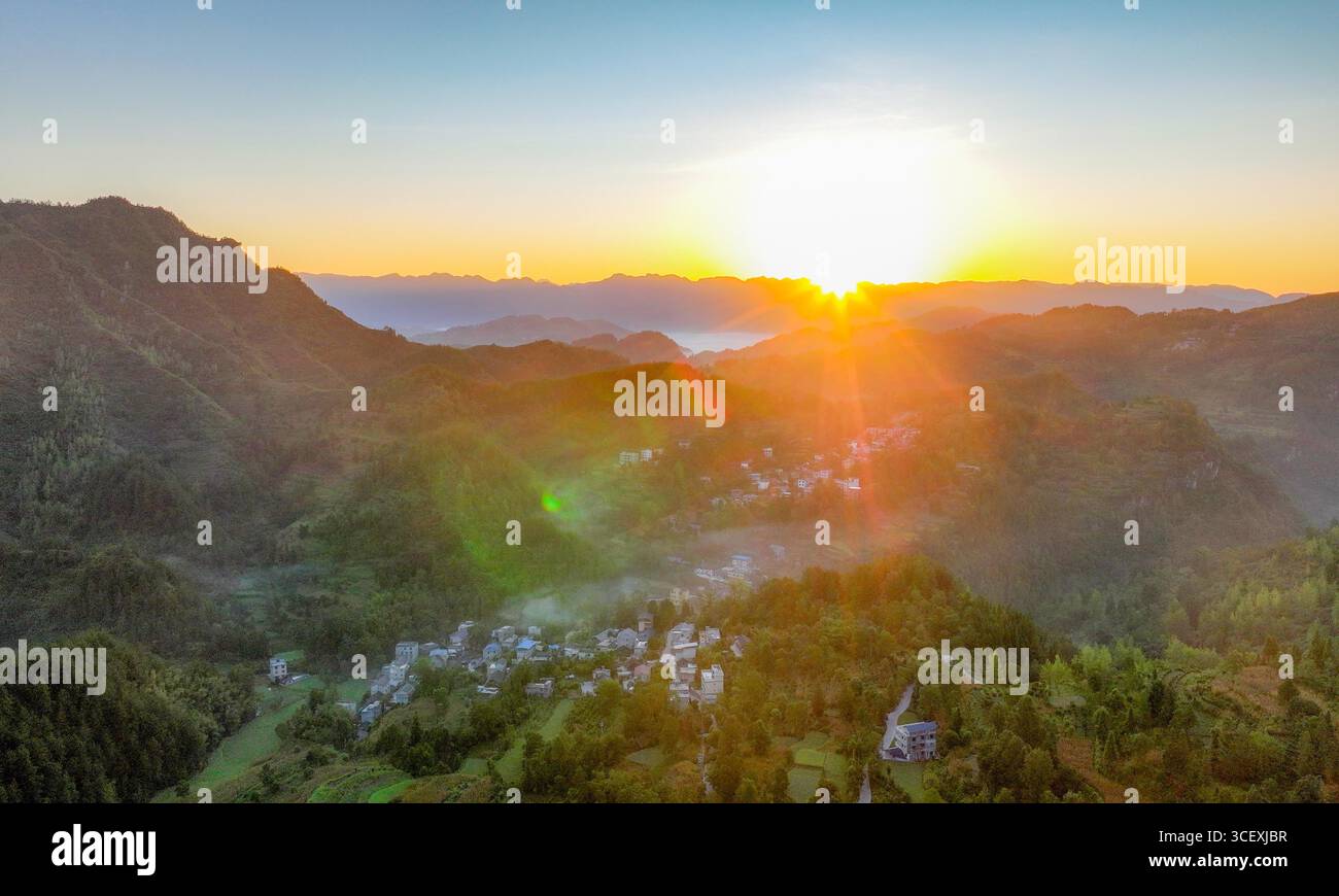 Aerial photo shows the early autumn scenery in Youyang County ...
