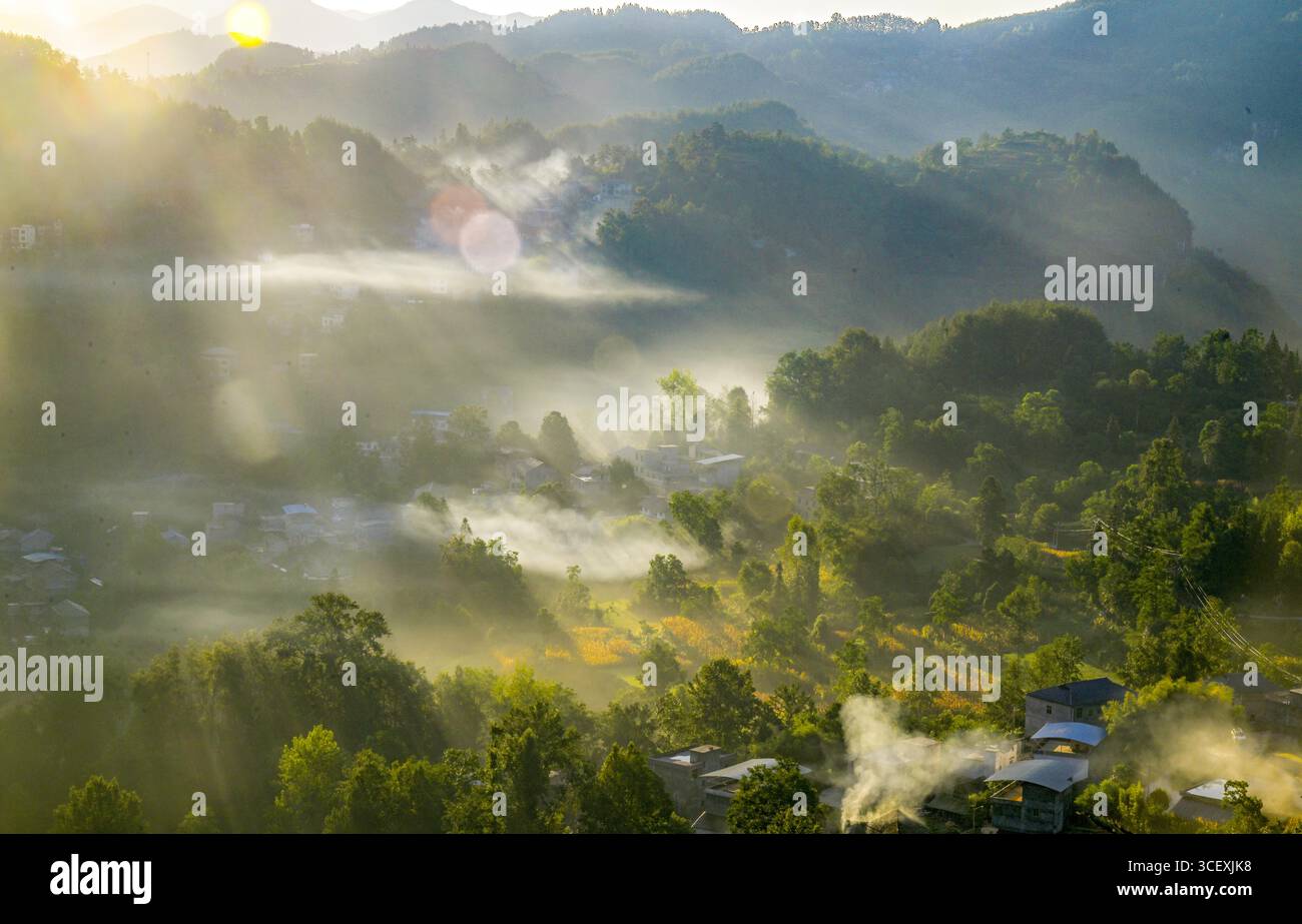 Aerial photo shows the early autumn scenery in Youyang County ...