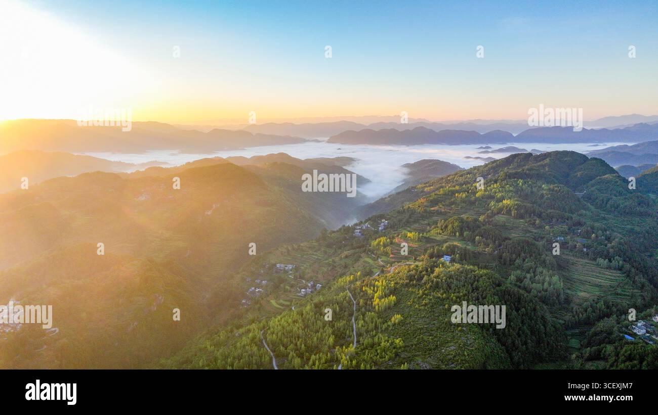 Aerial photo shows the early autumn scenery in Youyang County ...