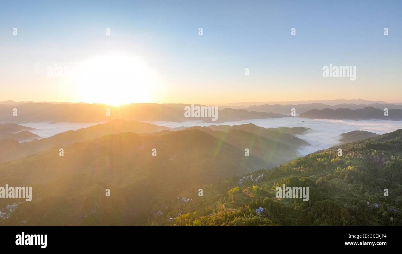 Aerial photo shows the early autumn scenery in Youyang County ...