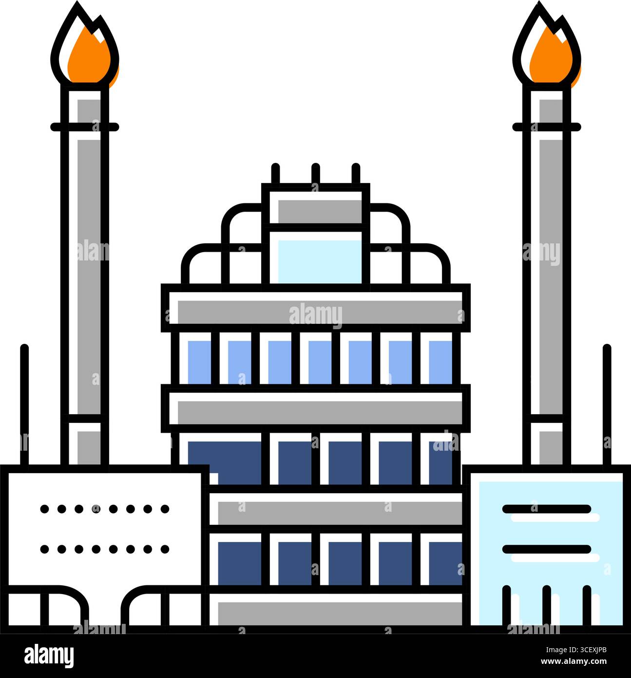 oil refinery flare stacks air pollution color icon vector illustration ...