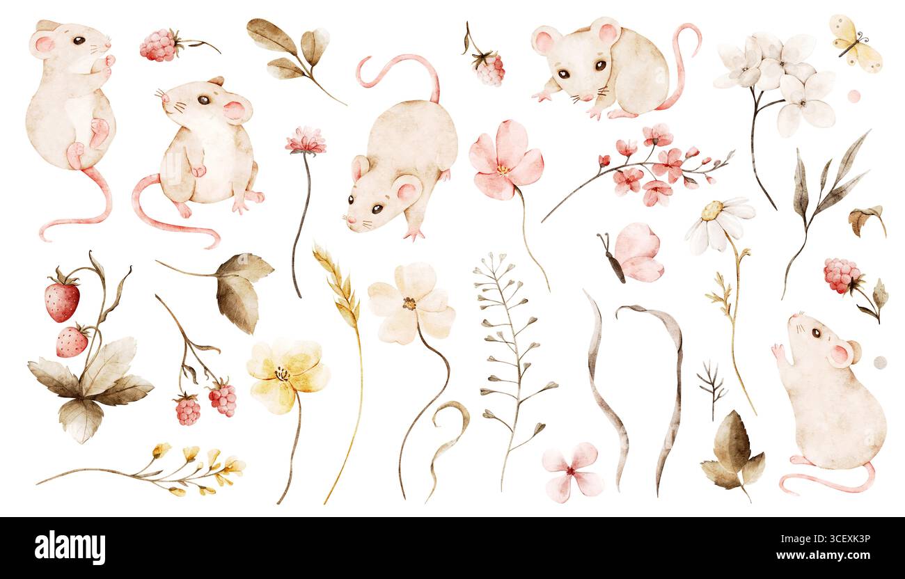 Mice mouse isolated collection children illustration hand drawn cute ...