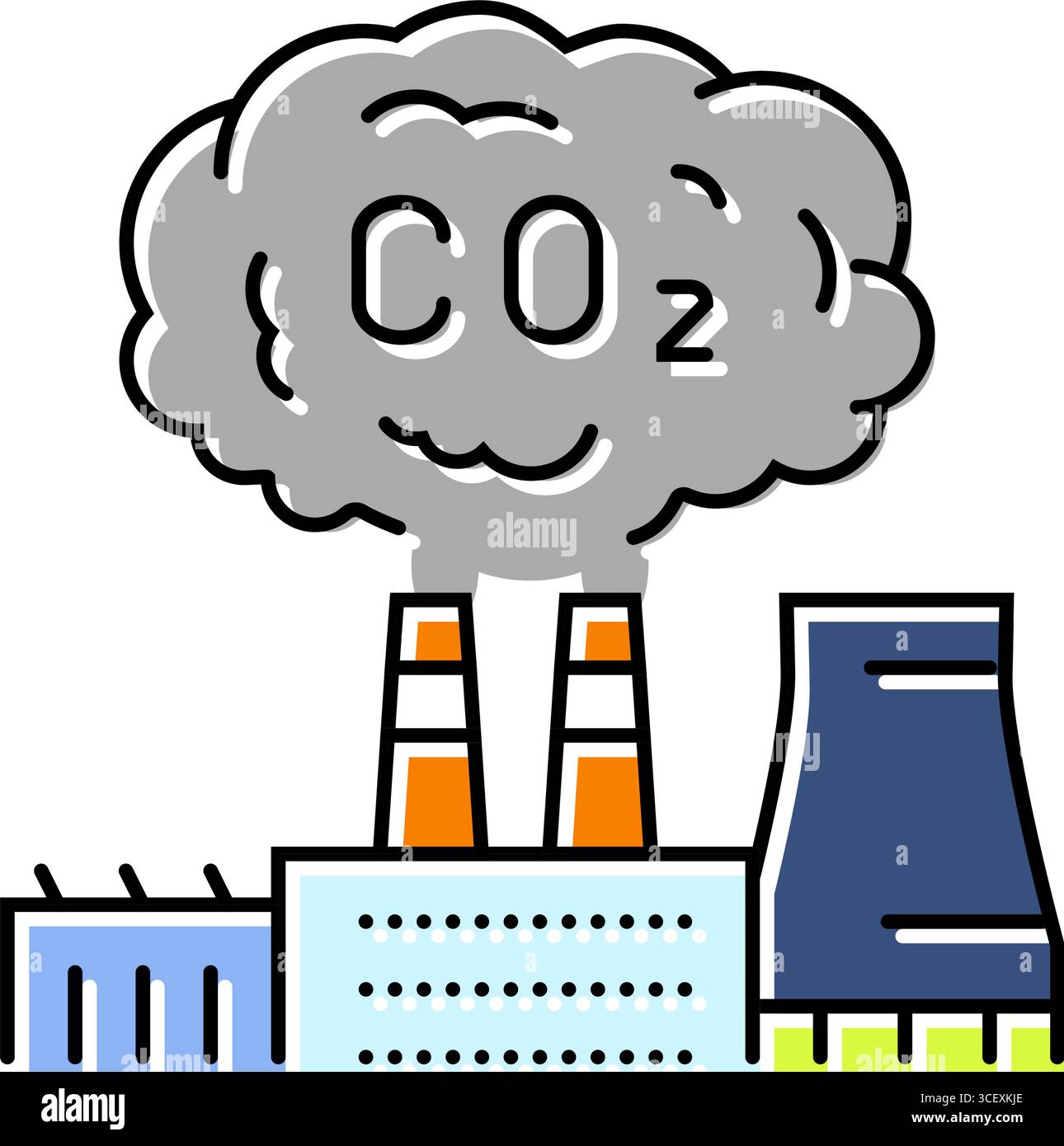 power plant releasing co2 air pollution color icon vector illustration ...