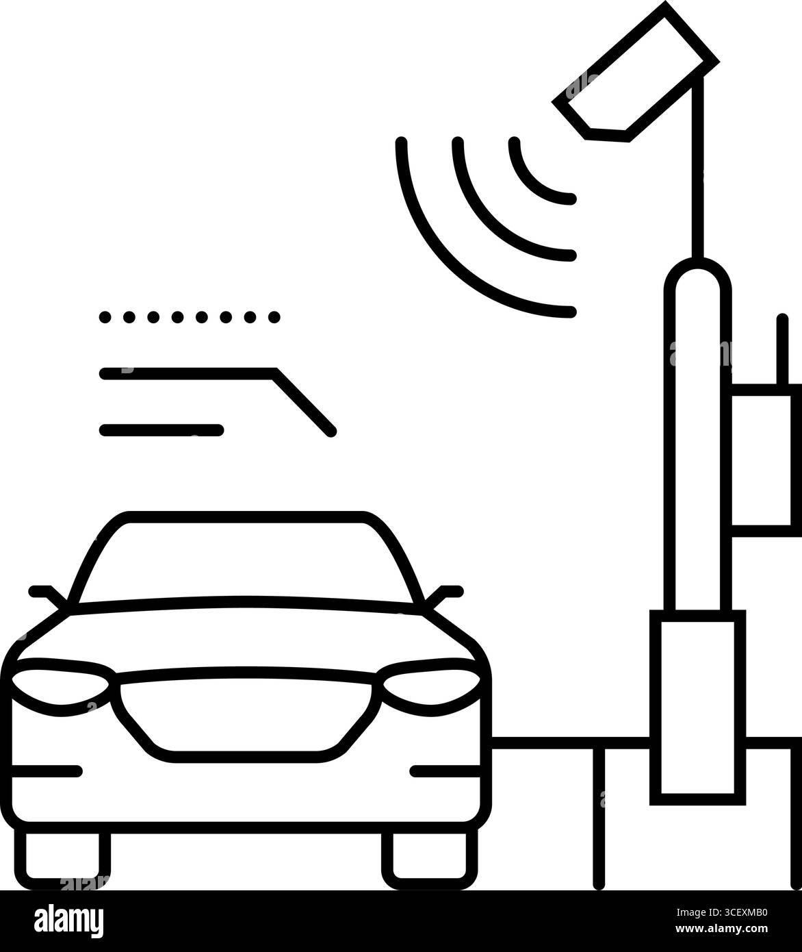 highway with sensors autonomous vehicle line icon vector illustration ...