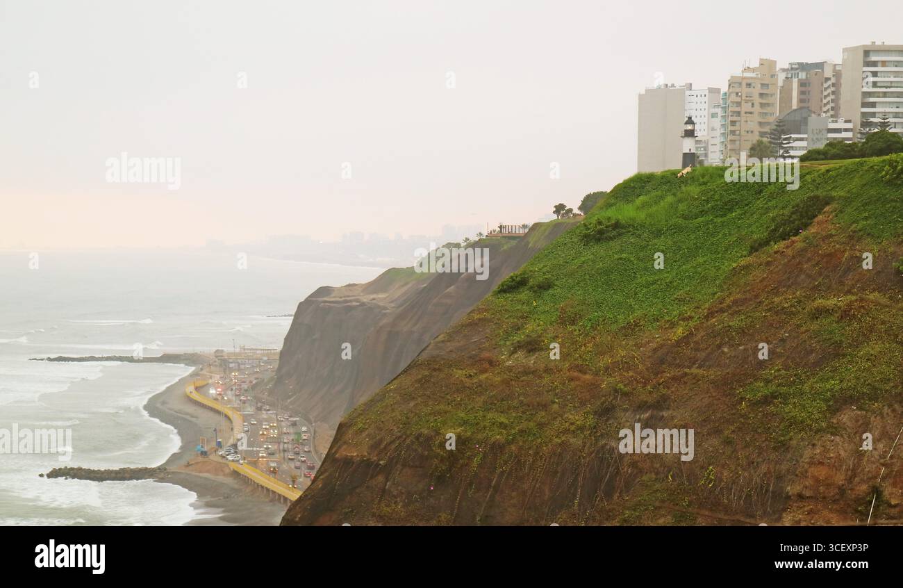 Impressive Aerial view of Miraflores at the sunset, Pacific coast, Lima ...