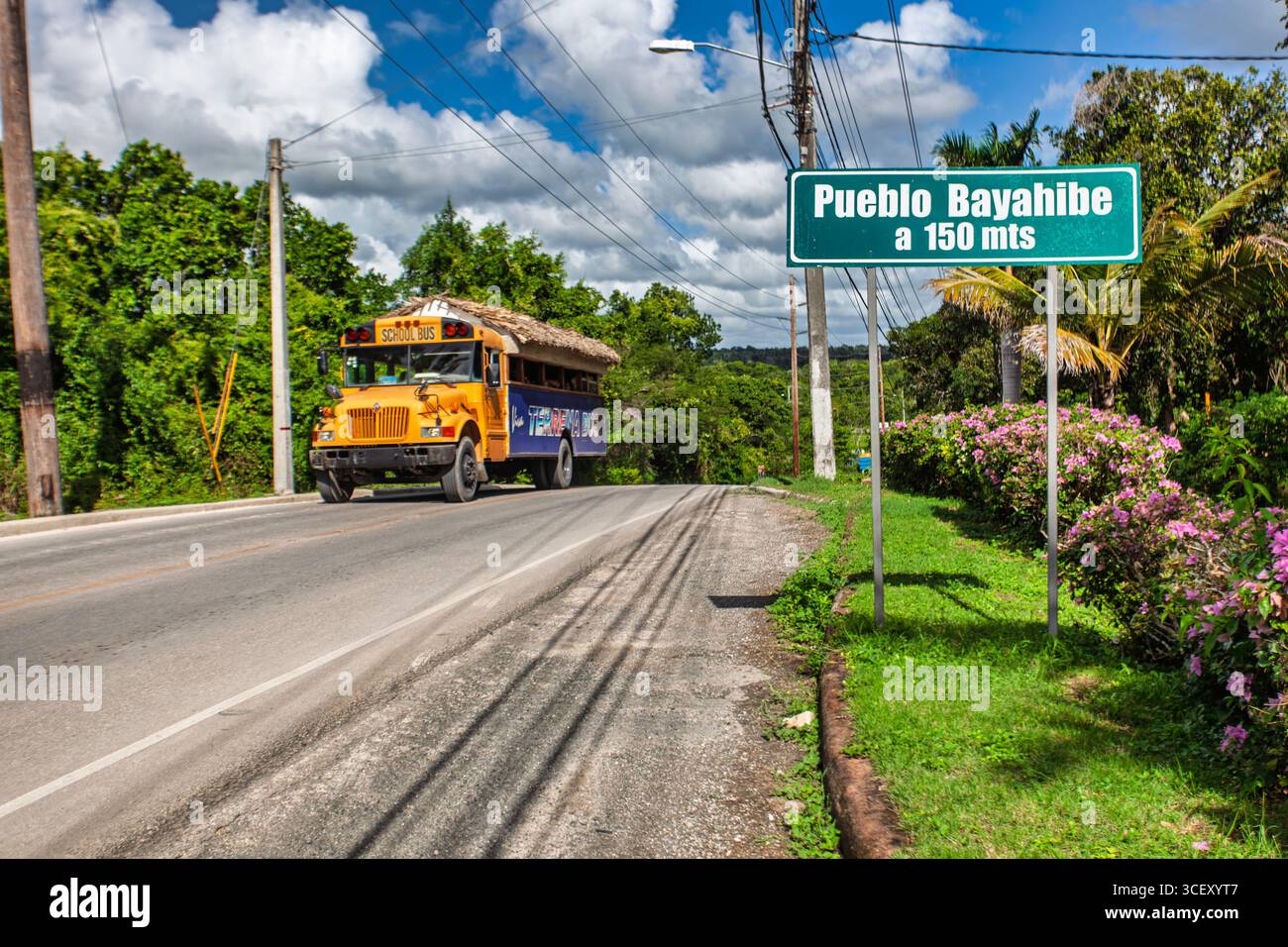 Bayahibe, dominican republic 19 august 2025: yellow safari bus driving ...