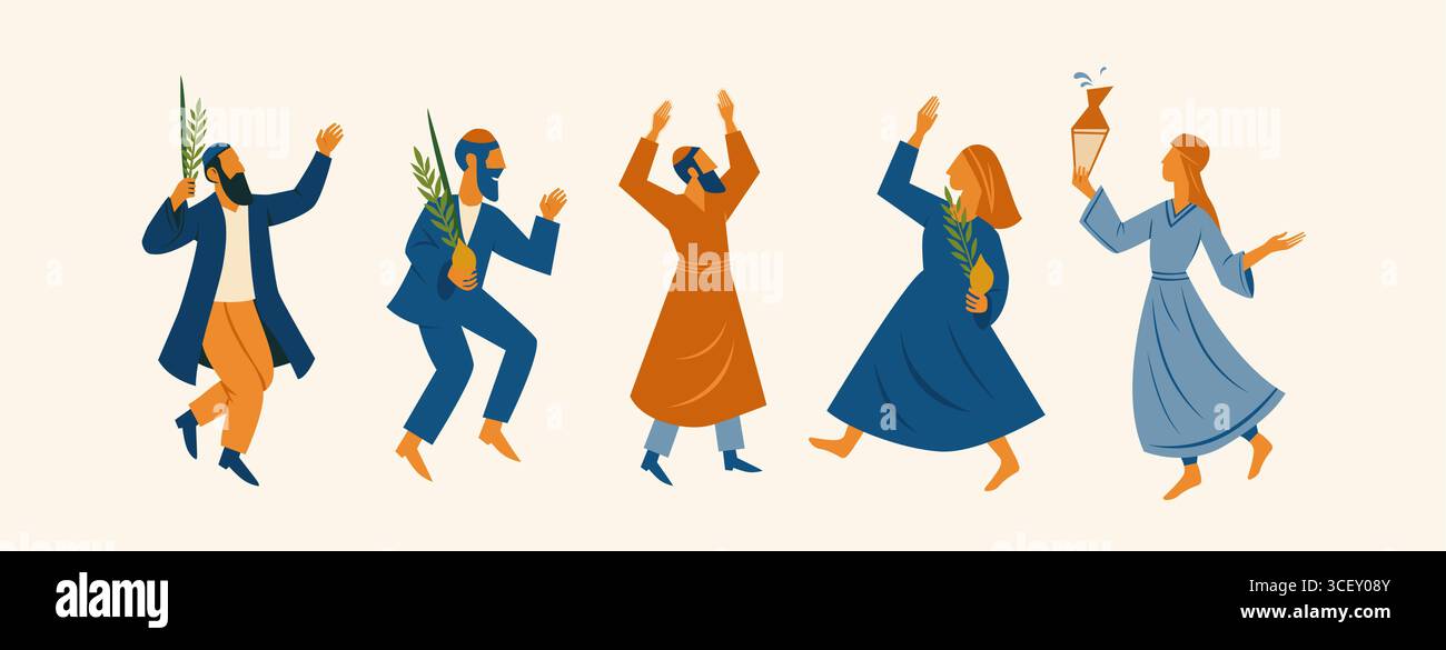 Jewish people dancing Hasidic dance celebrating Sukkot and Simchat Beit ...