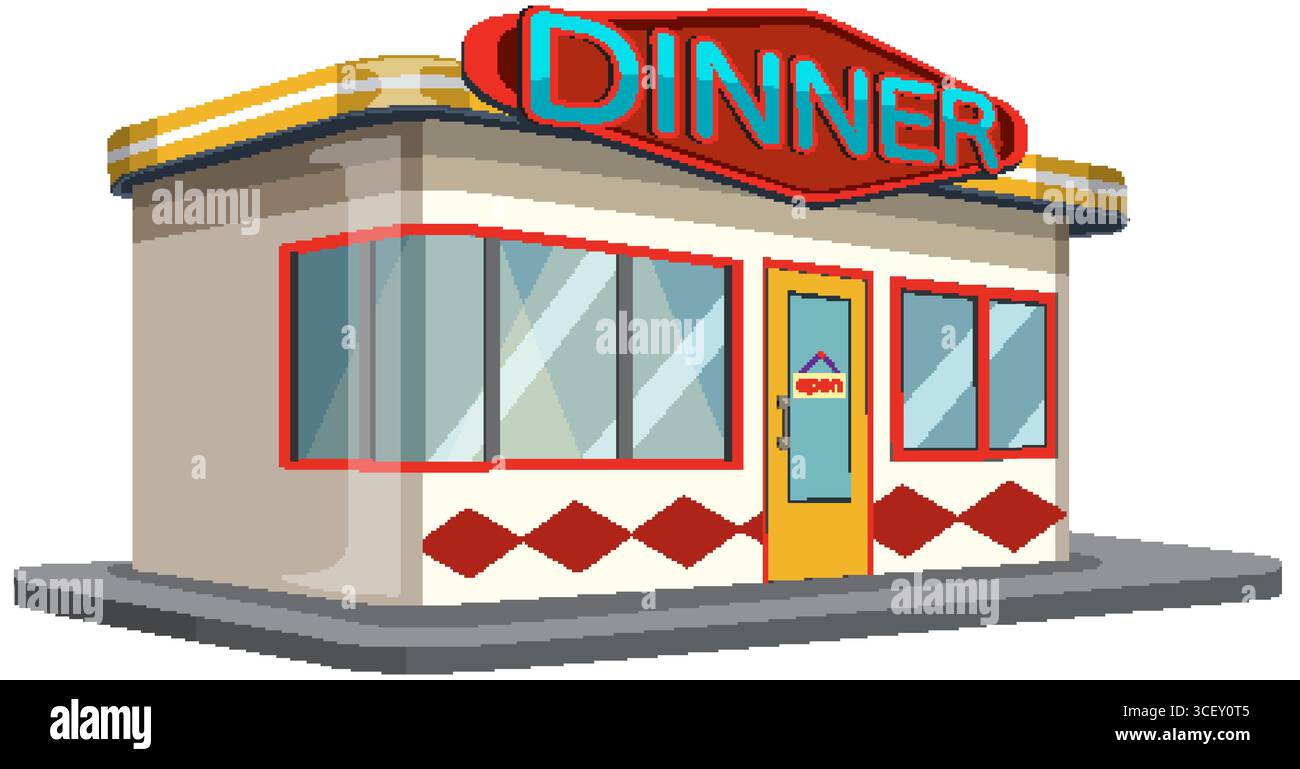 Colorful vector illustration of a classic diner with a neon sign ...