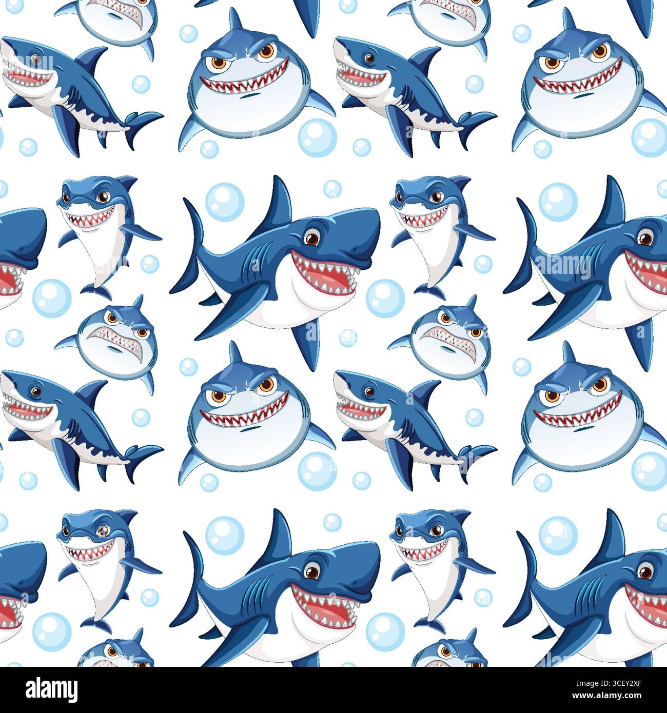 Cartoon sharks swimming among playful bubbles Stock Vector Image & Art ...