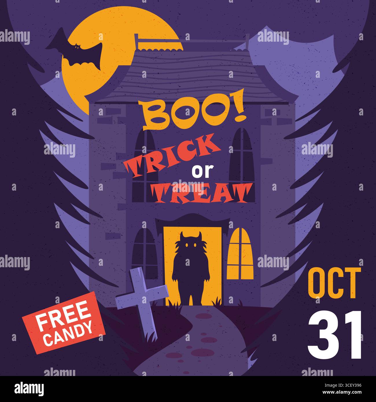 Invitational flyer or banner for Halloween night party. Vector seasonal ...