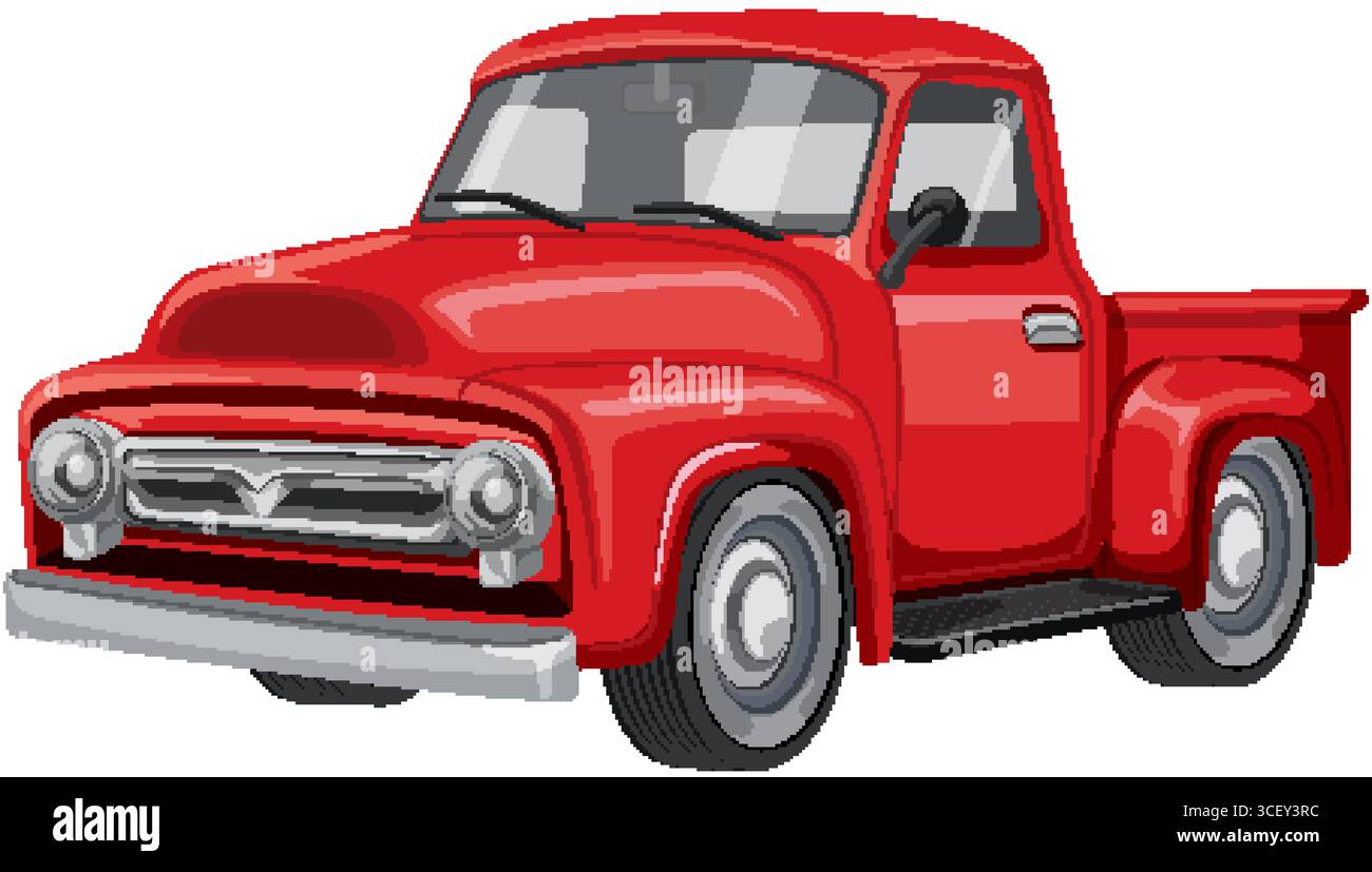 A detailed vector illustration of a vintage red pickup truck with ...