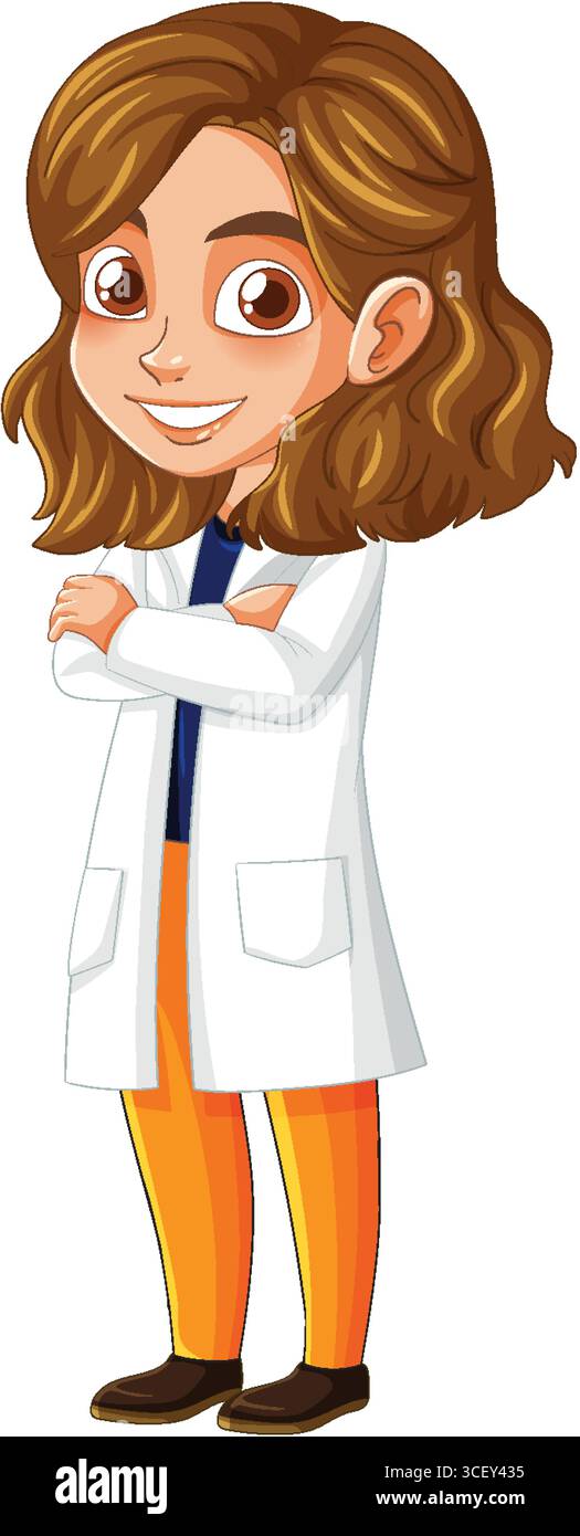 Cartoon vector illustration of a smiling young woman scientist with ...