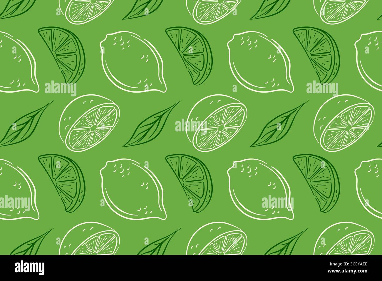 Colorful lemon pattern with citrus fruit and juicy slice in line art ...