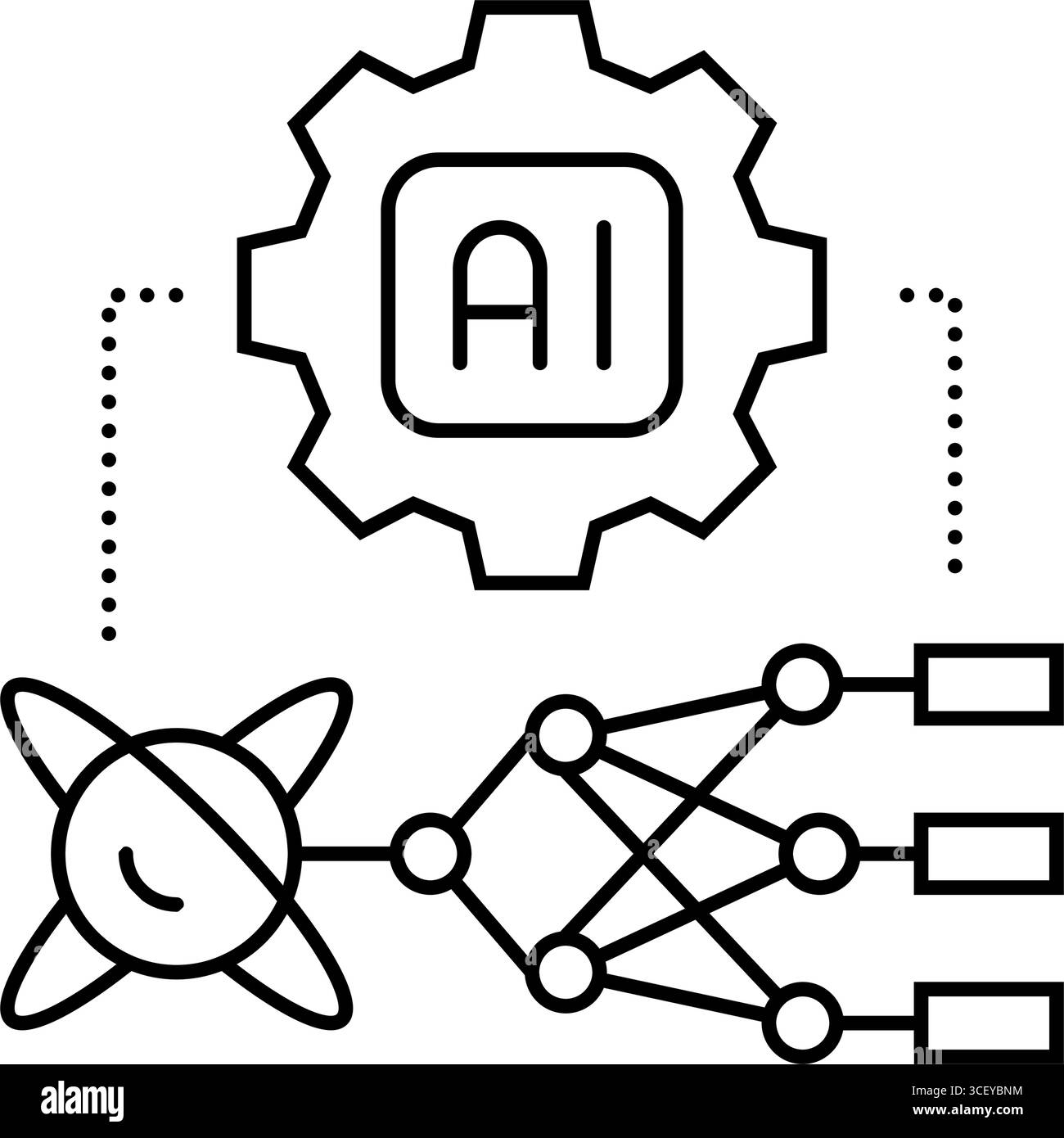 Ai And Computing Merge Quantum Computer Line Icon Vector Illustration