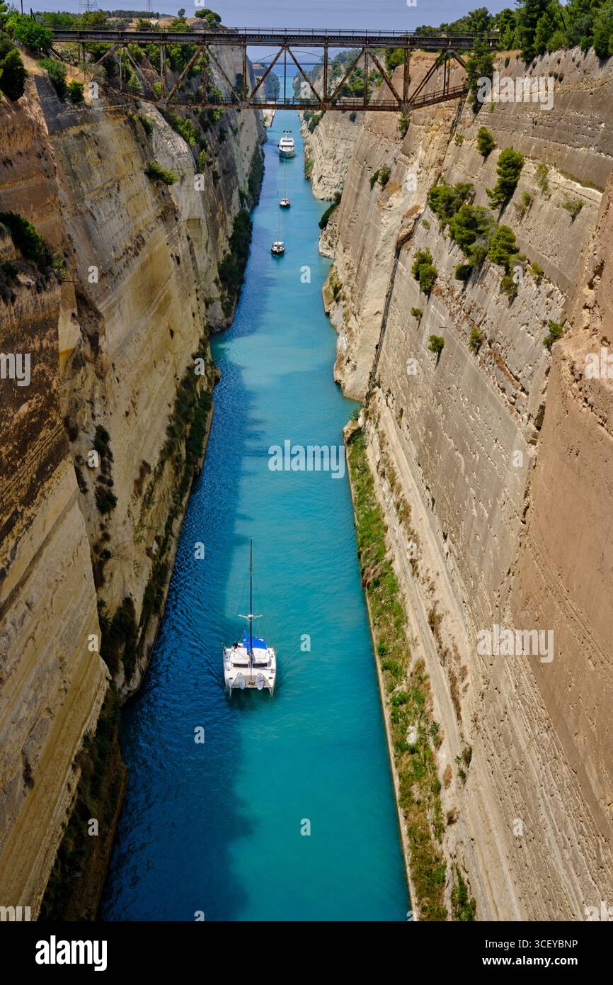 Greece, Peloponnese, Corinth, The Corinth Canal connects the Gulf of ...