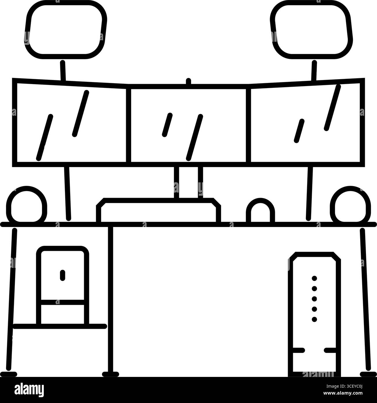 multi screen streaming setup gaming pc line icon vector illustration ...