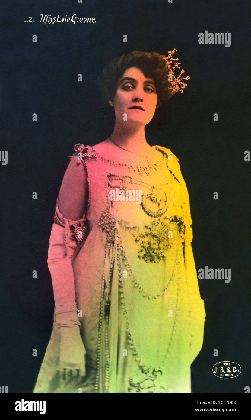 Vintage coloured postcard of the stage actress and singer Evie Greene ...