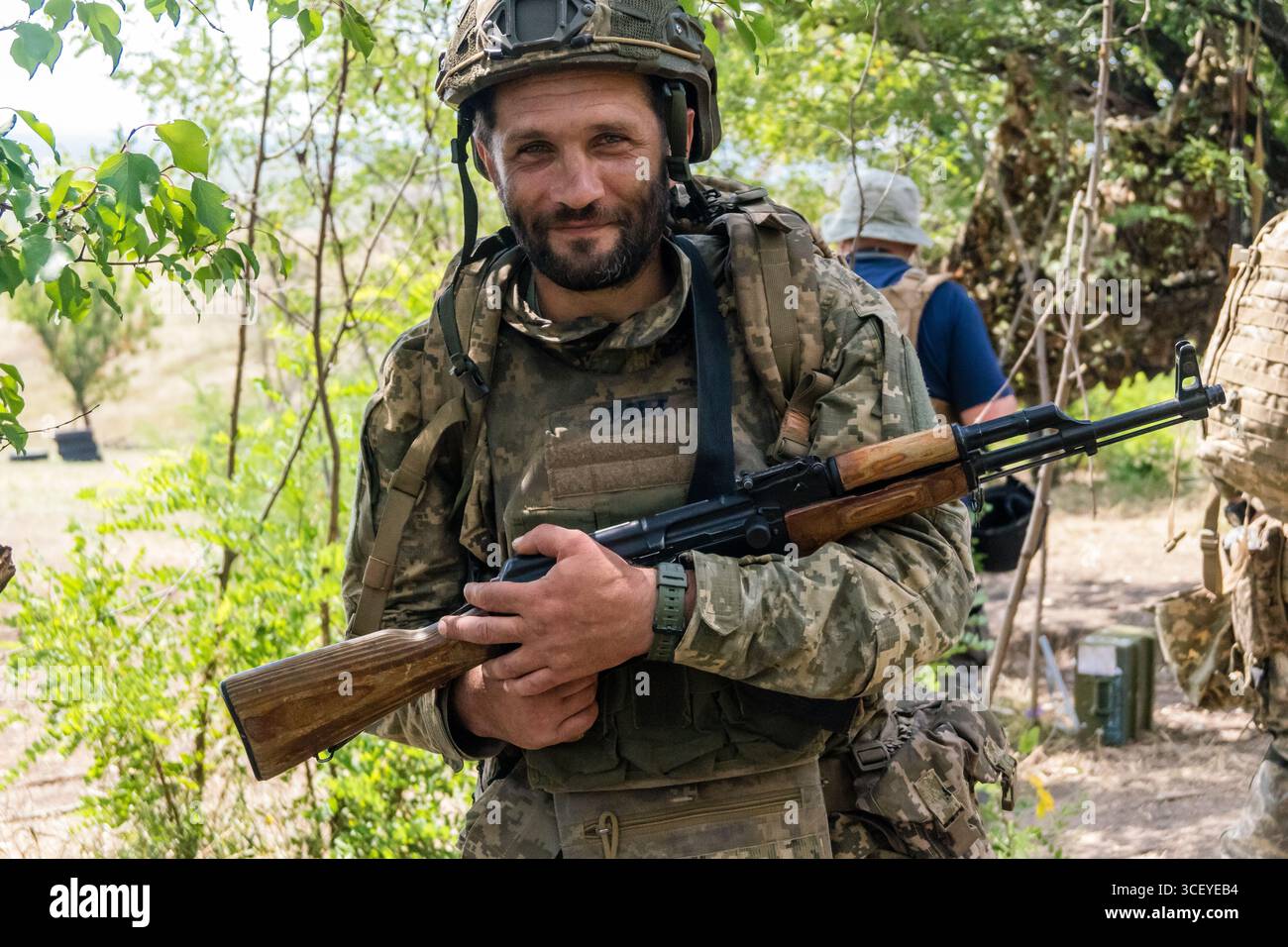Donbass, Ukraine, August 16, 2025 Ukrainian soldiers train in various ...