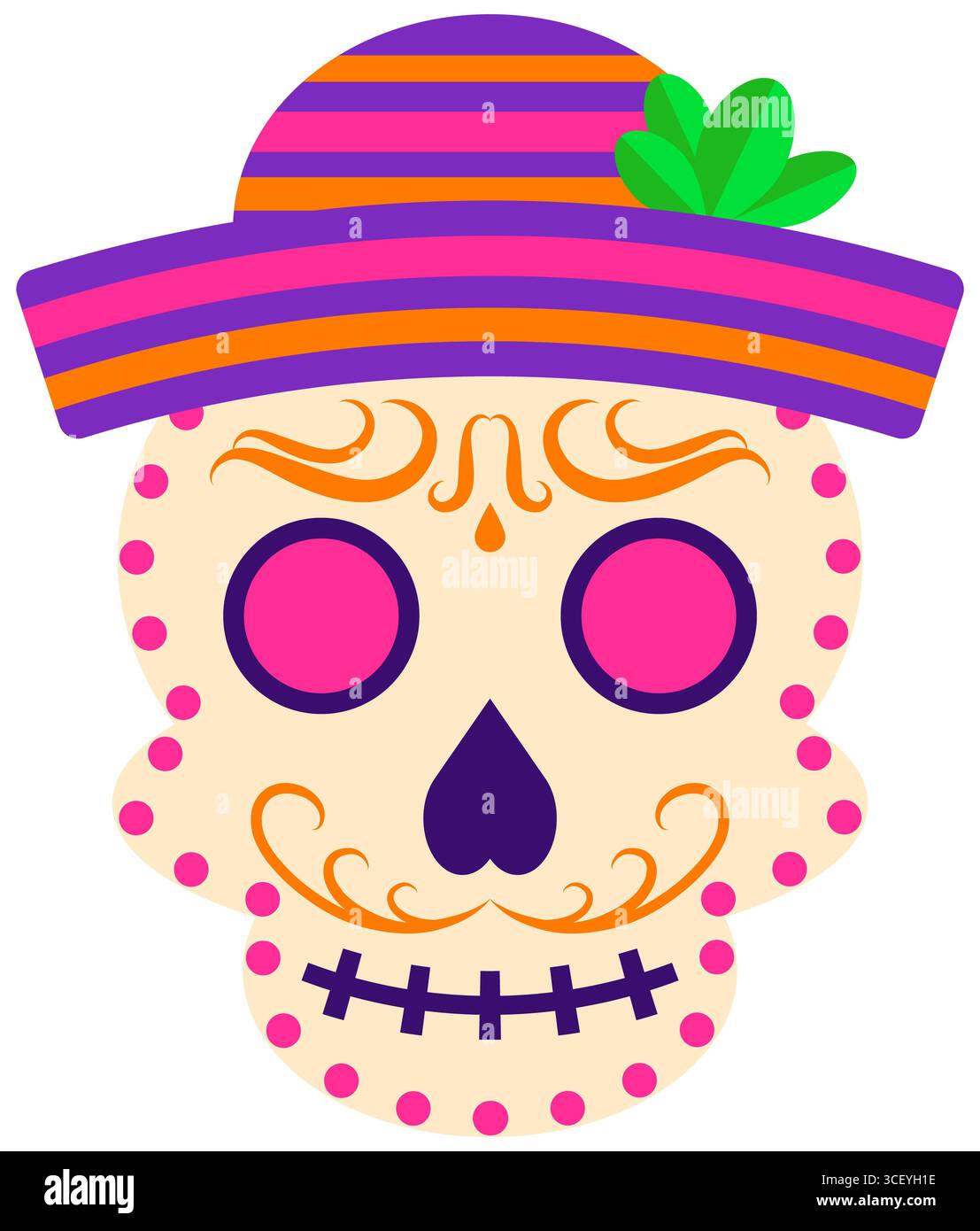 Dia de Muertos Sugar Skull in Sombrero Clipart Transparent Background ...