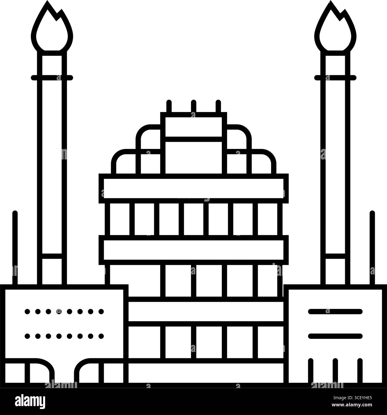 oil refinery flare stacks air pollution line icon vector illustration ...