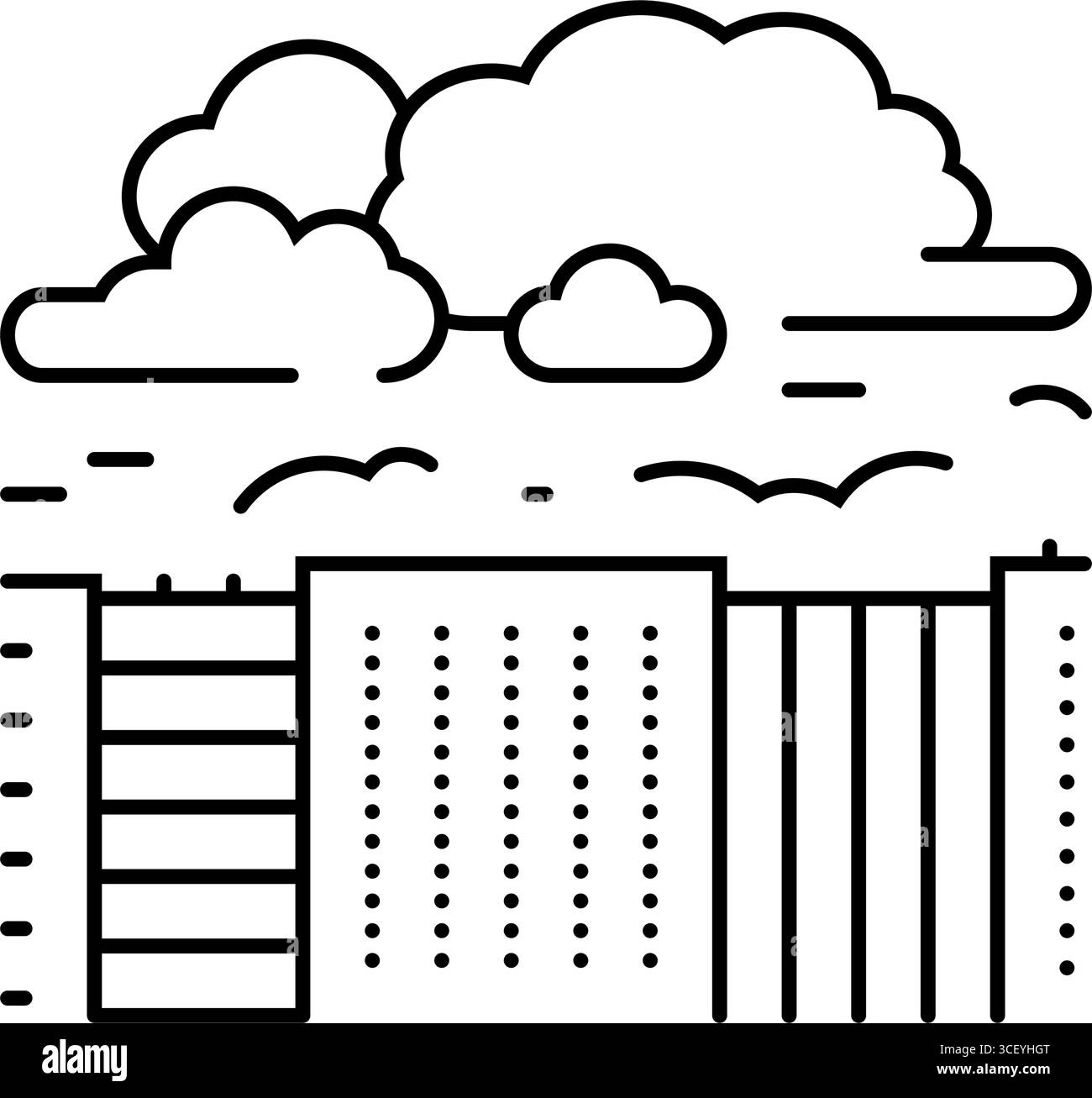 thick pollution cloud hanging over skyscrapers line icon vector ...