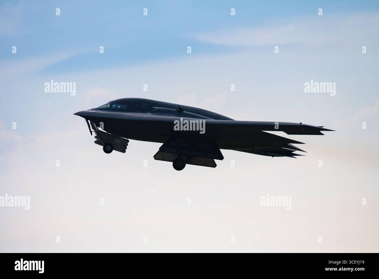 A U.S. Air Force B-2 Spirit aircraft departs Whiteman Air Force Base ...