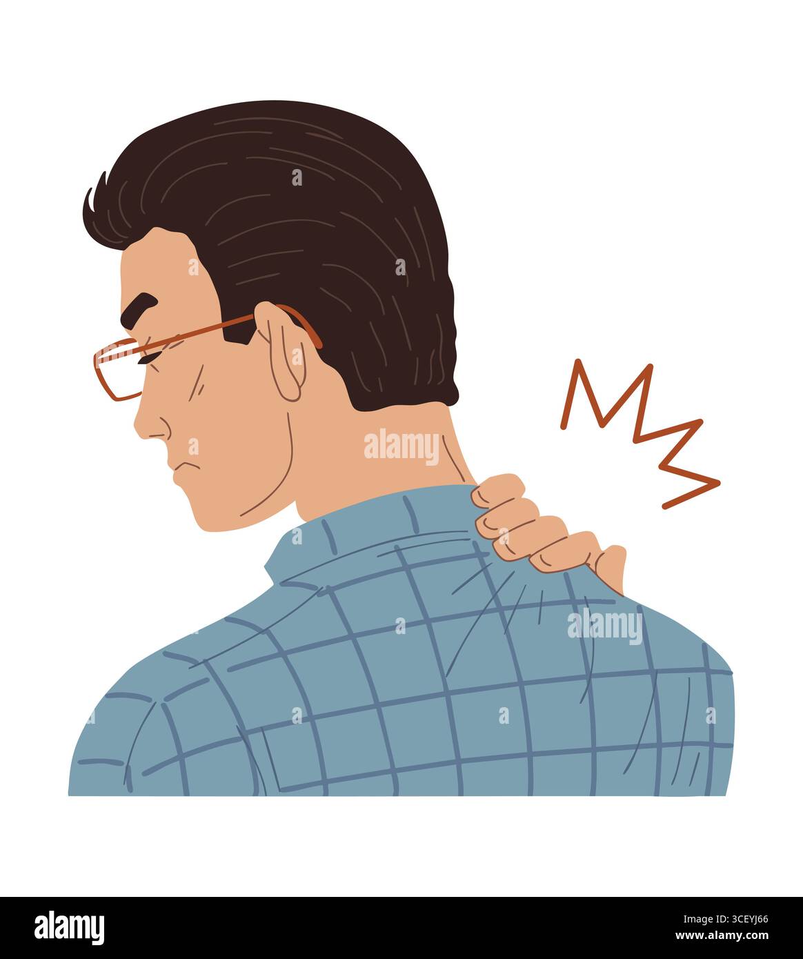 Flat style vector illustration of an office man holding his neck in ...