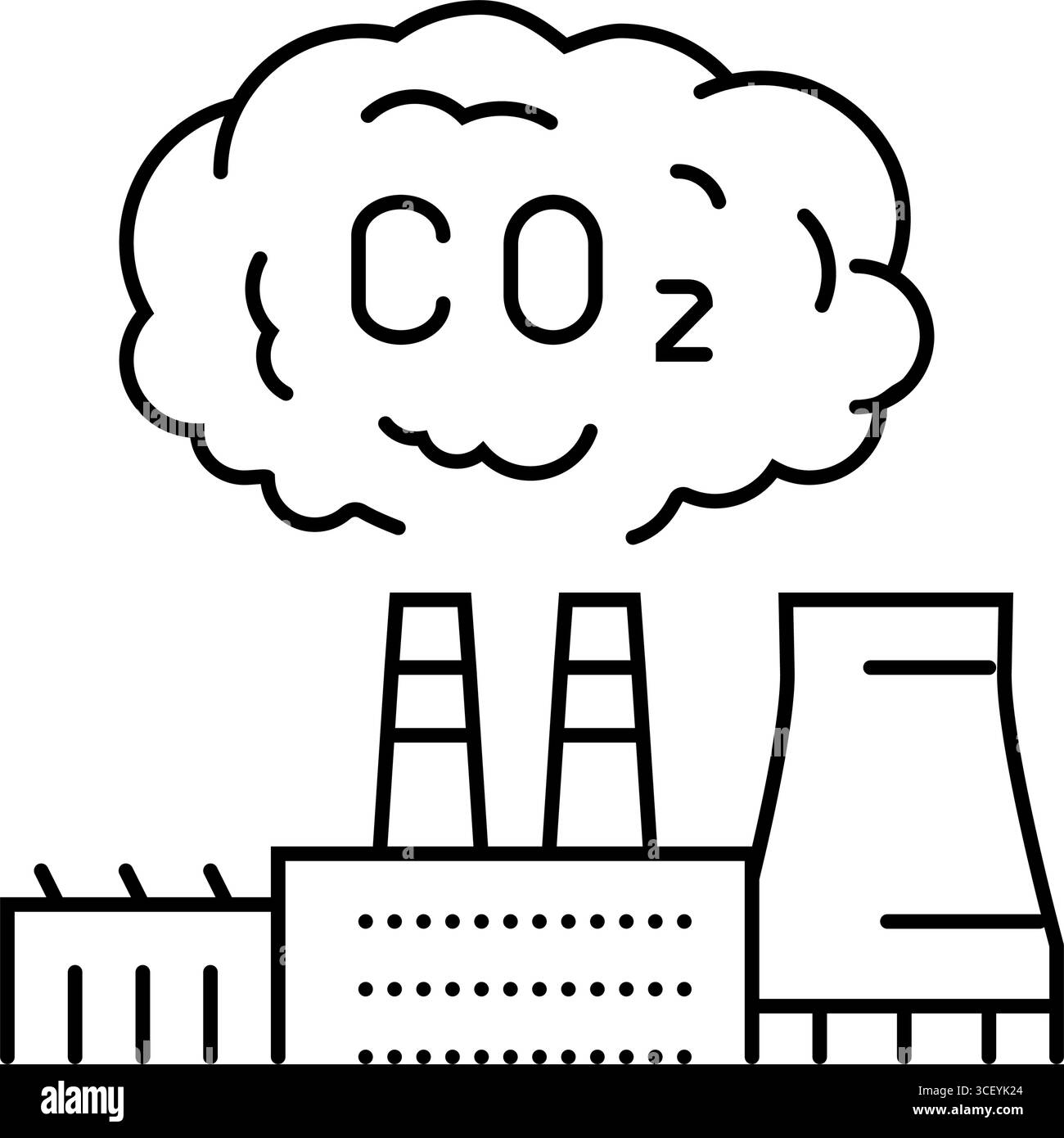 power plant releasing co2 air pollution line icon vector illustration ...
