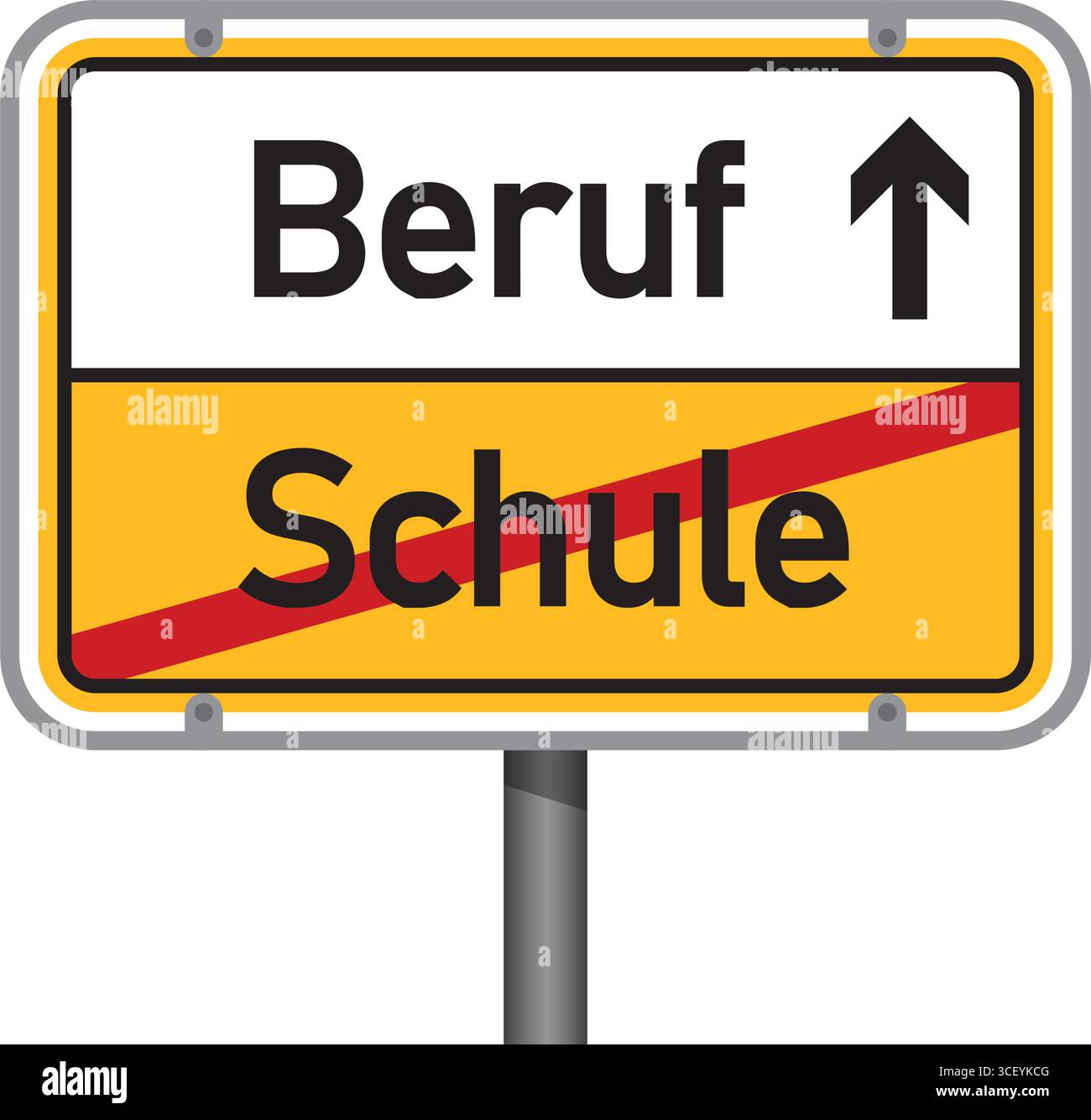 yellow traffic sign with german words profession and school isolated ...