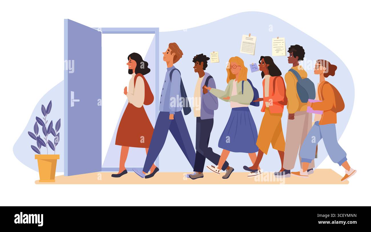 Students school hallway walking Stock Vector Images - Alamy