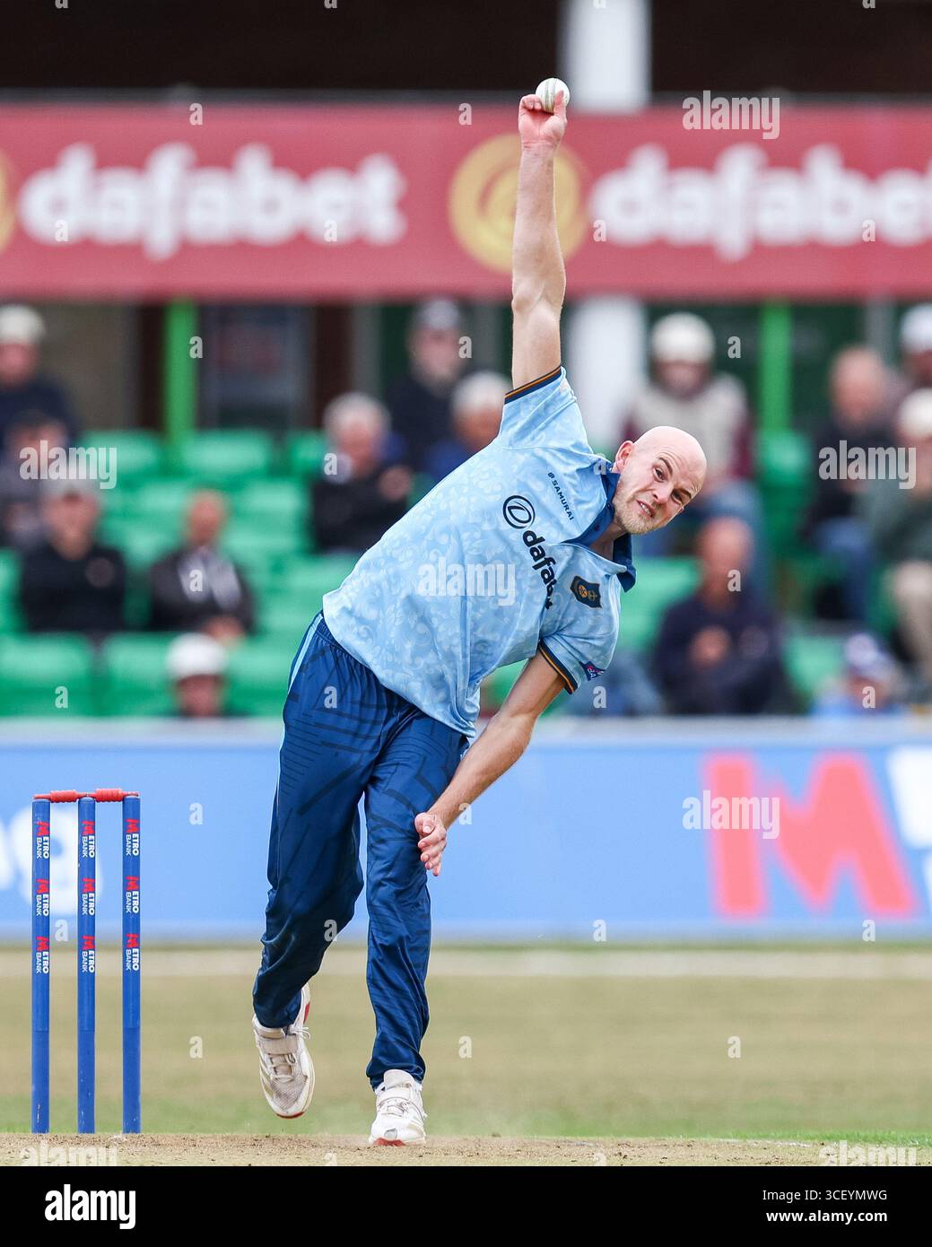 Derbyshire's Zak Chappell in action bowling during the Metro Bank One ...