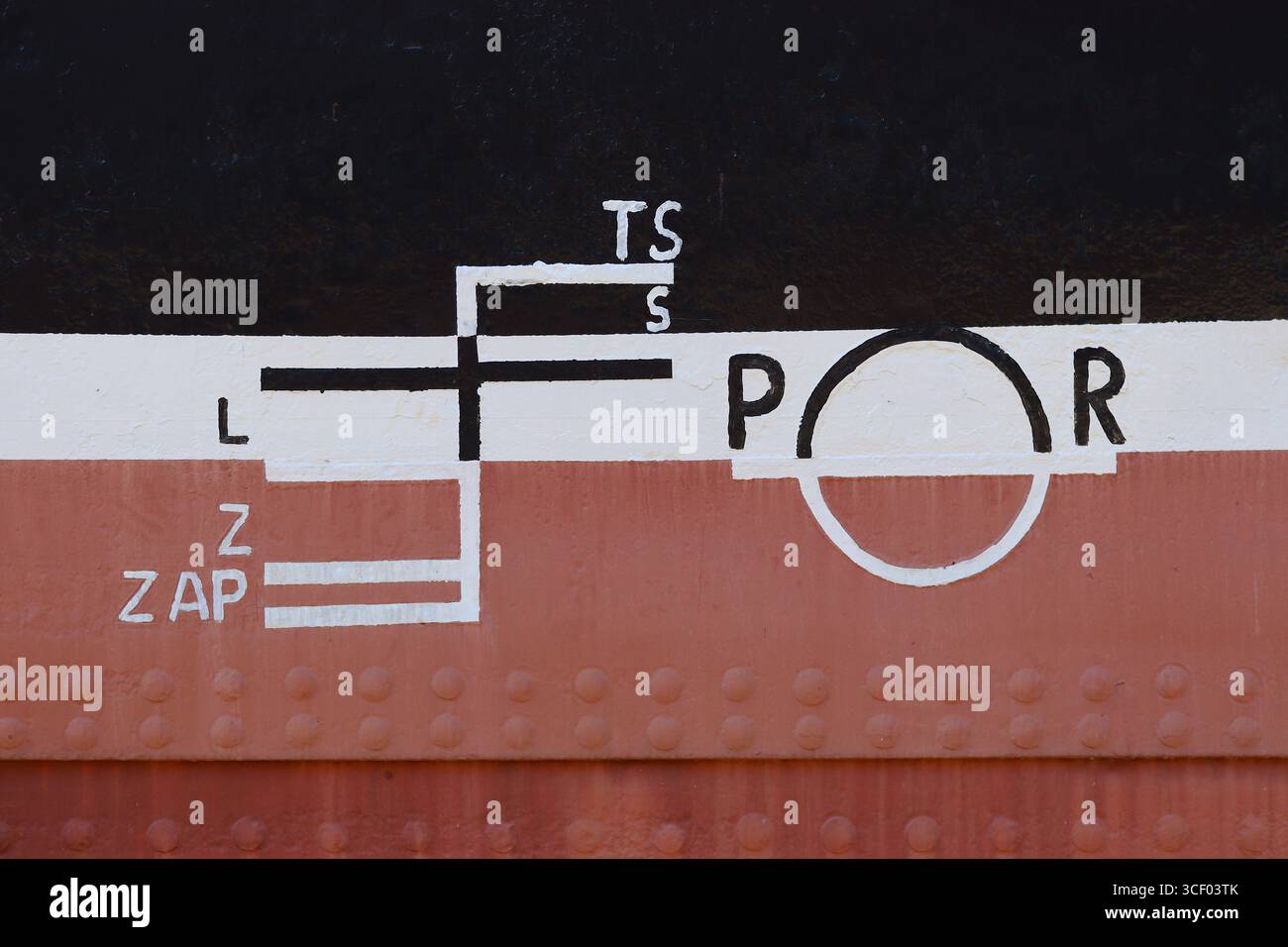A plimsol line painted on the hull of the Soldek, a historic National ...